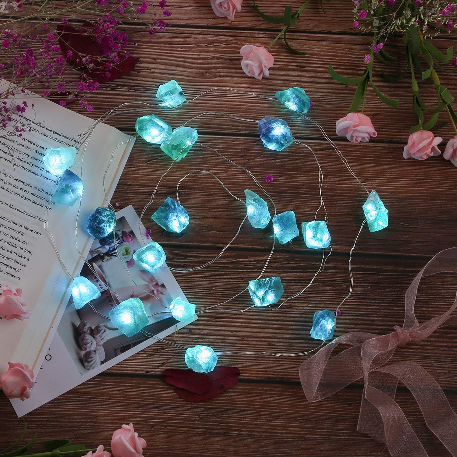 Amazon.com: Natural Fluorite String Lights Raw Crystal Decorative ...