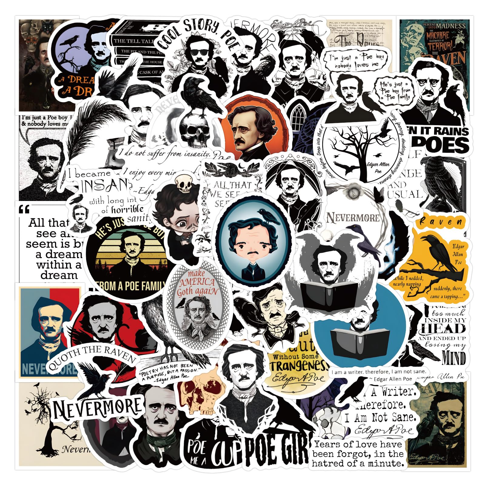 Amazon.com: 60pcs Edgar Allan Poe Quote Stickers for Kids Teens ...