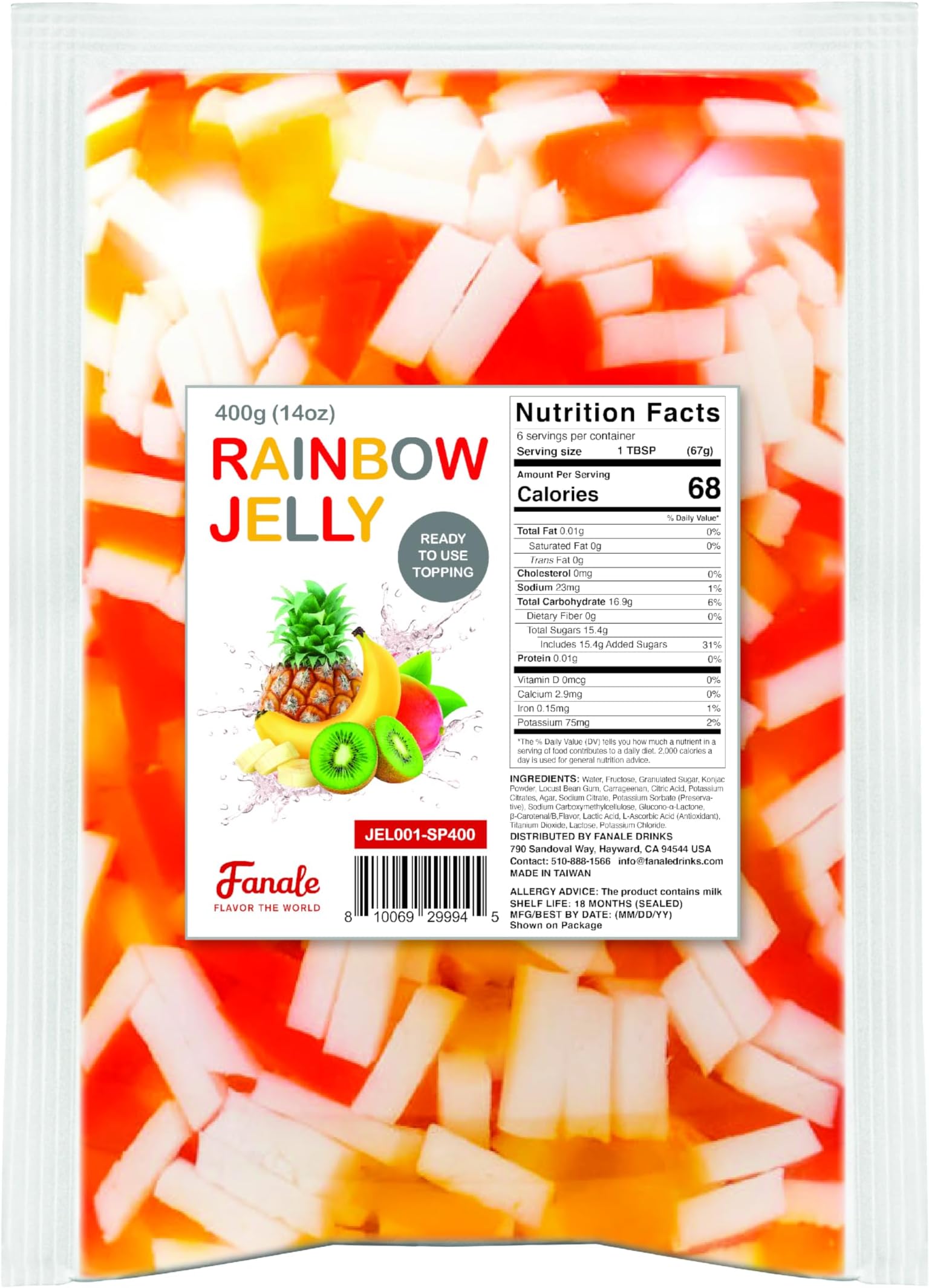 Amazon.com: Fanale Jelly Topping for Bubble Tea | Rainbow Konjac Jelly ...