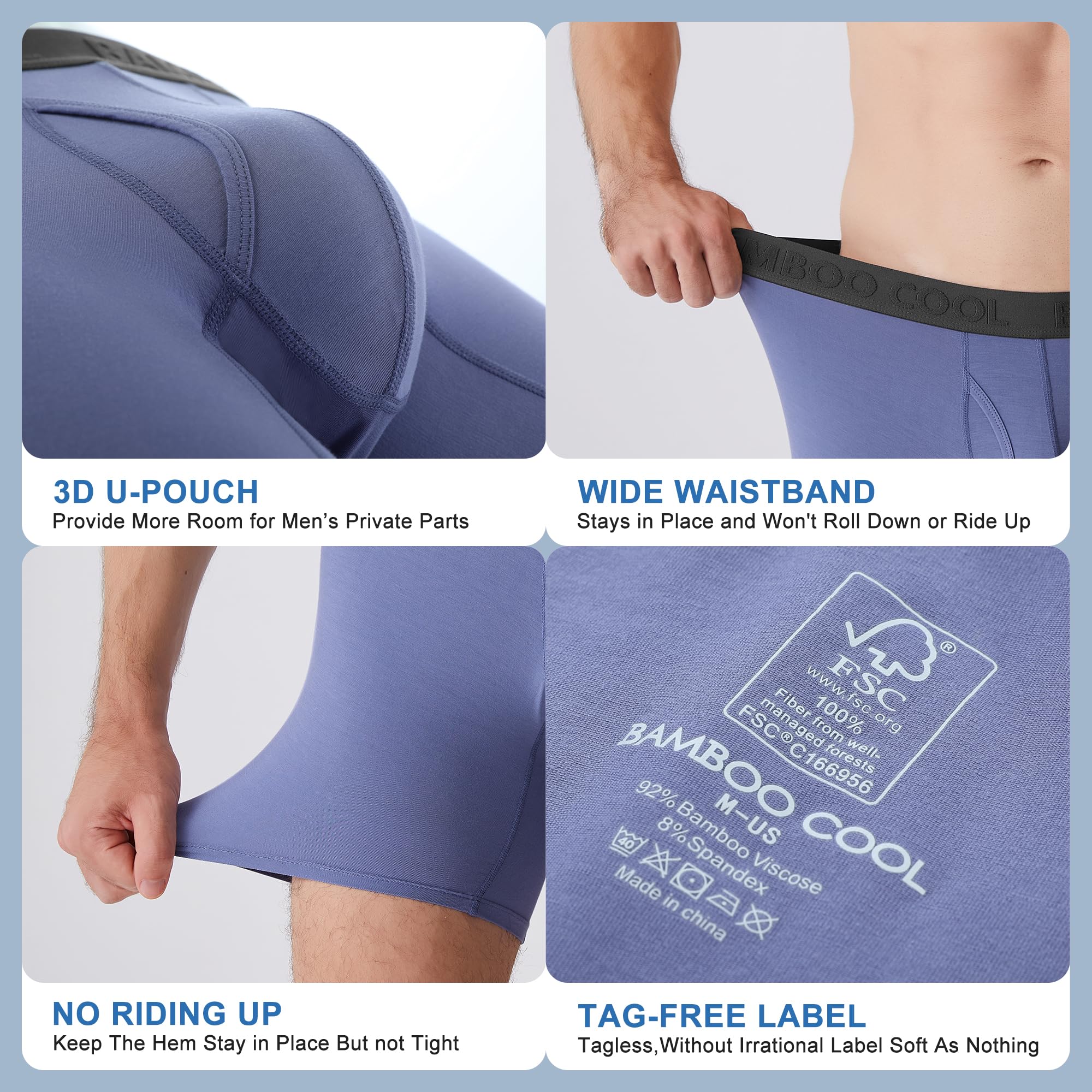 Snapklik.com : BAMBOO COOL Mens Ultra Breathable Underwear,No Riding Up Boxer Briefs