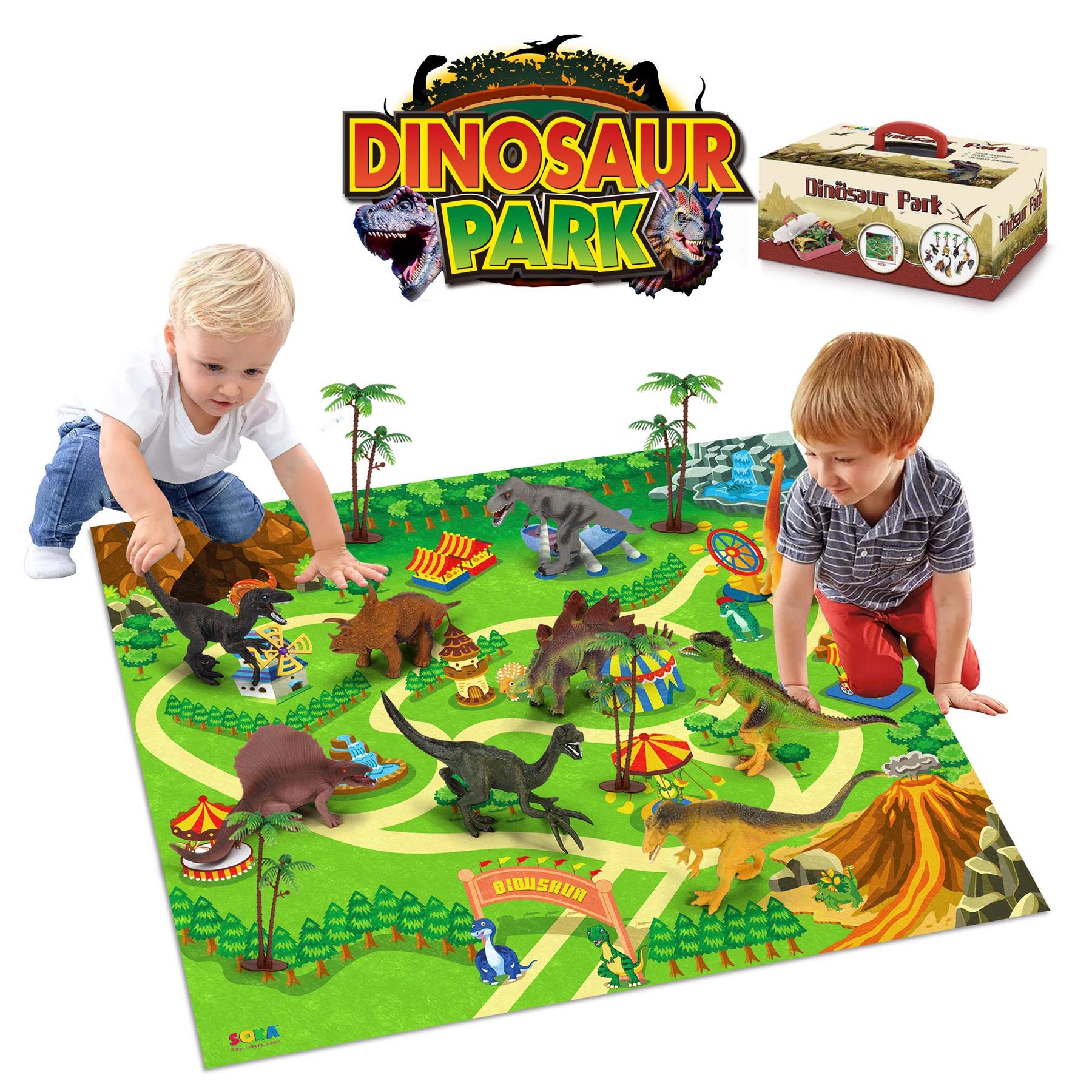 Buy SOKA® Dinosaur Toy Figure Set with Activity Play Mat & Trees for ...