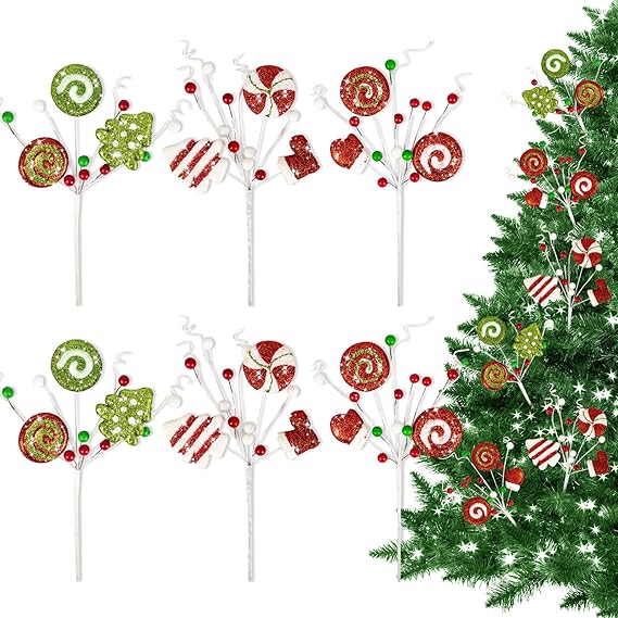 Amazon.com: Christmas Tree Picks Candy and Lollipop Pick for Christmas ...
