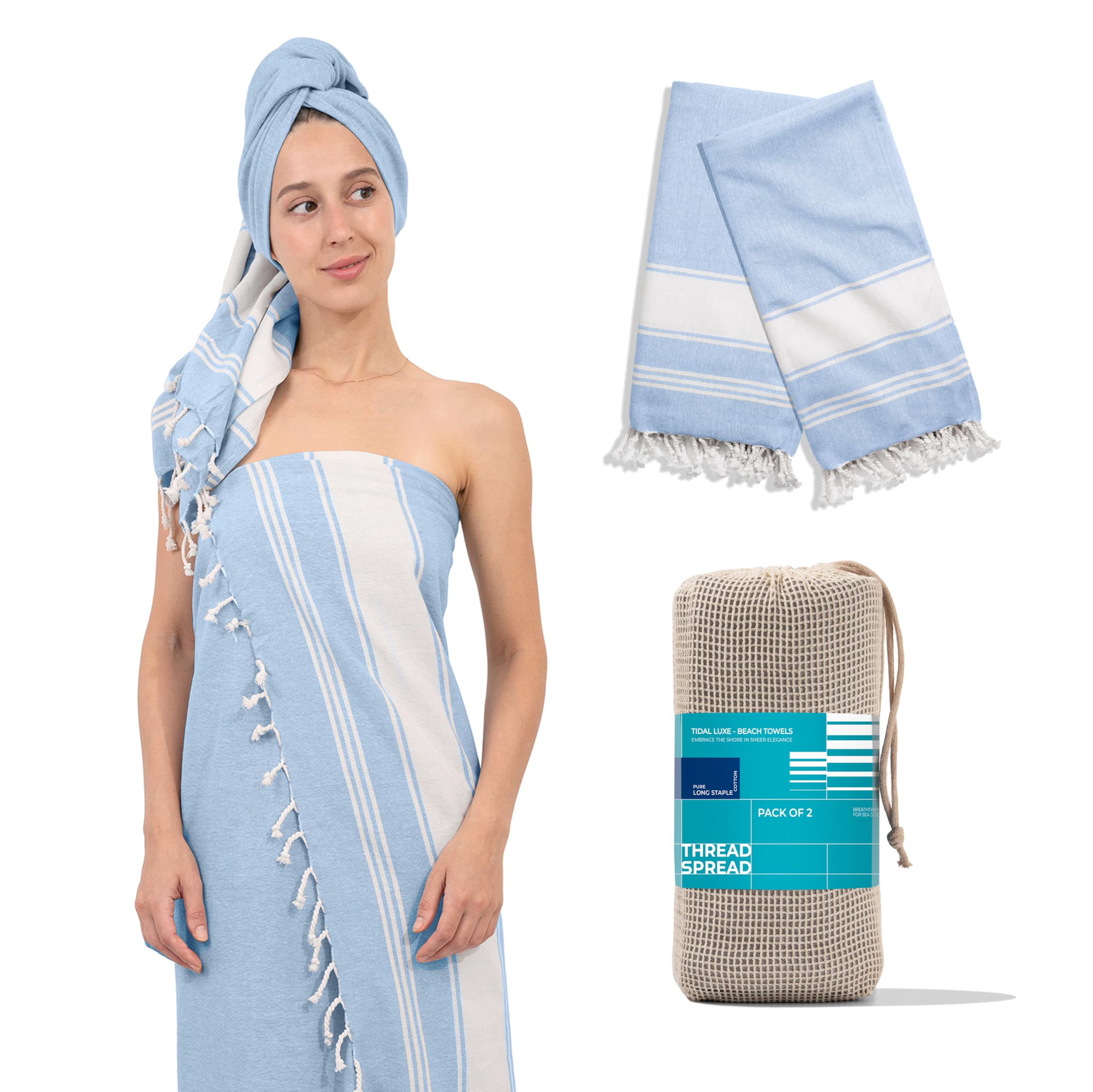 Amazon.com: THREAD SPREAD Turkish Cotton Beach Towels 2 Pack - 39" x 71 ...