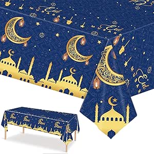 NOJGAC Eid Mubarak Table Cloth, 137x274cm/53.9x107.8Inch Blue Table ...