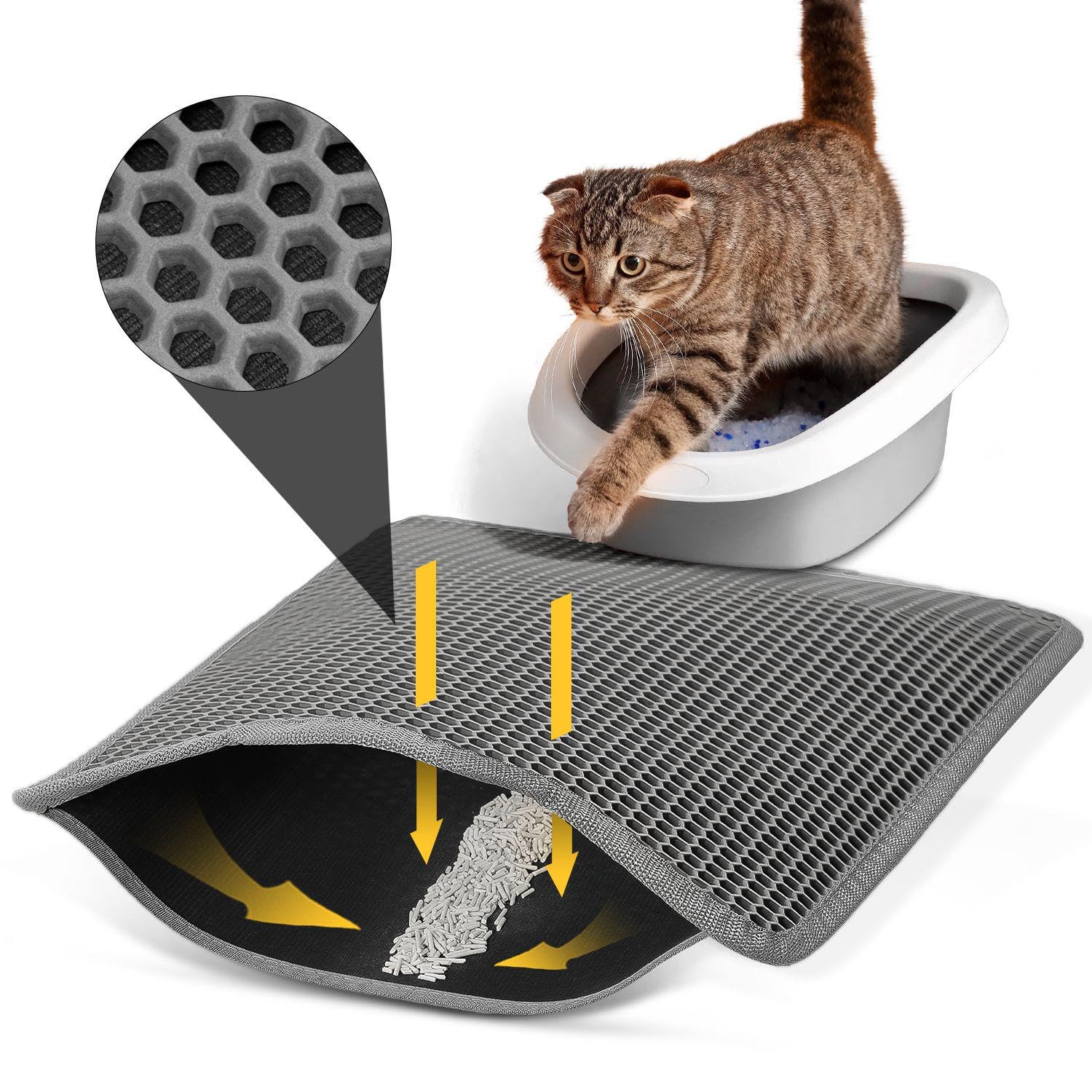 Conlun Cat Litter Mat, 58x42cm Honeycomb Double Layer Urine ...