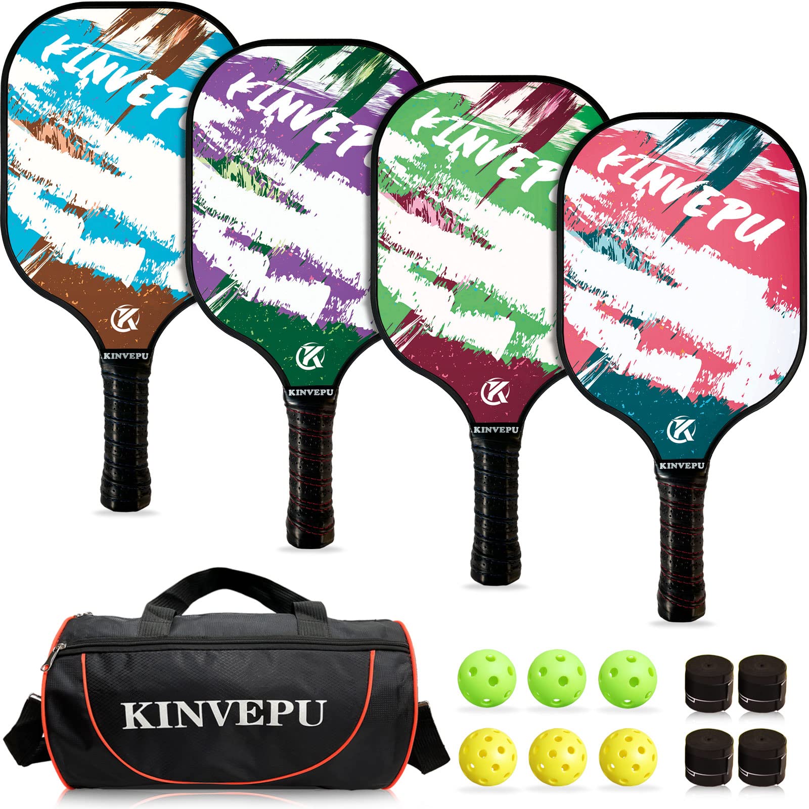 KINVEPU Pickleball Paddles,Pickleball Paddles Set of 4,Fiberglass ...