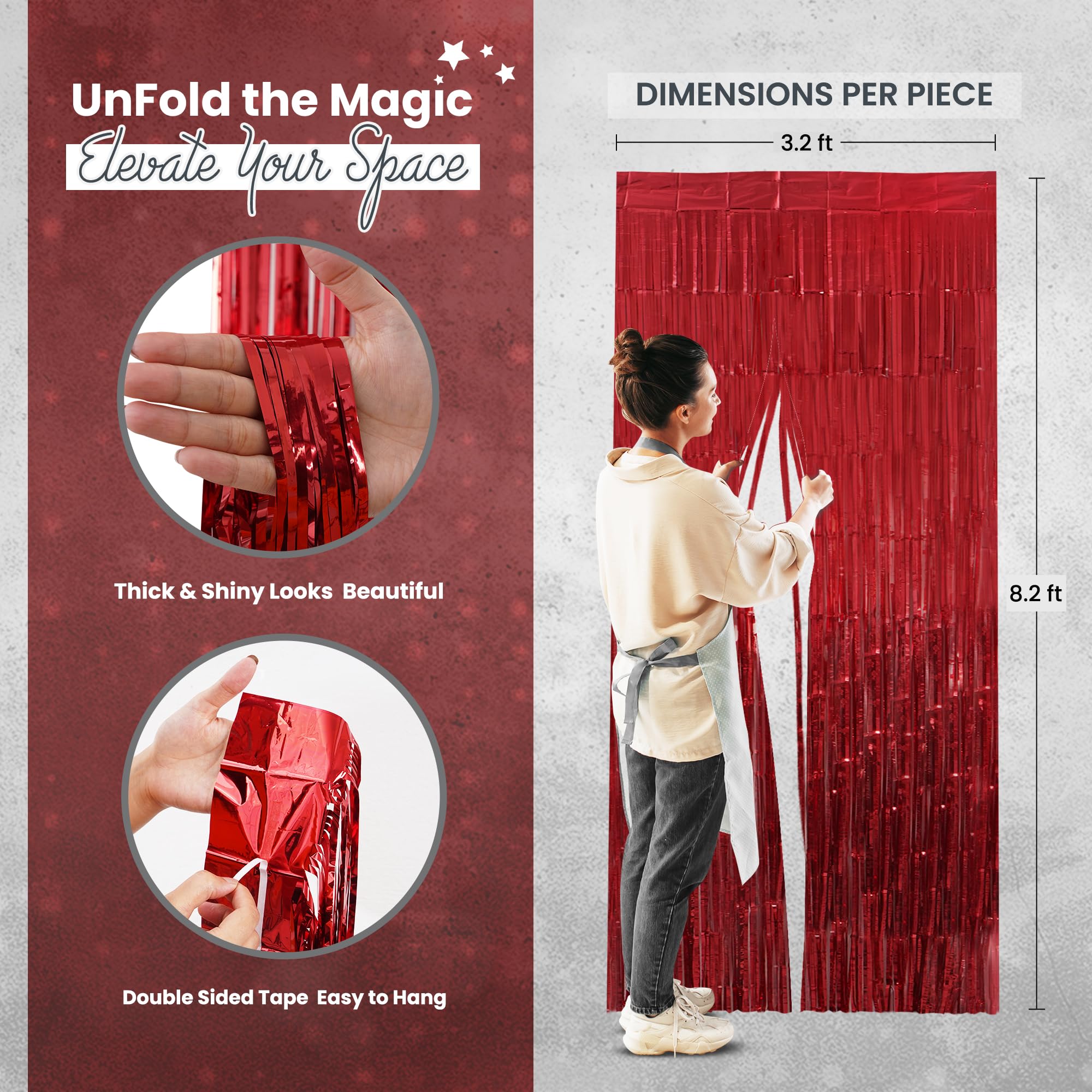 Snapklik.com : RFAQK 5Pack 330x820 Feet Red Foil Fringe Curtains ...