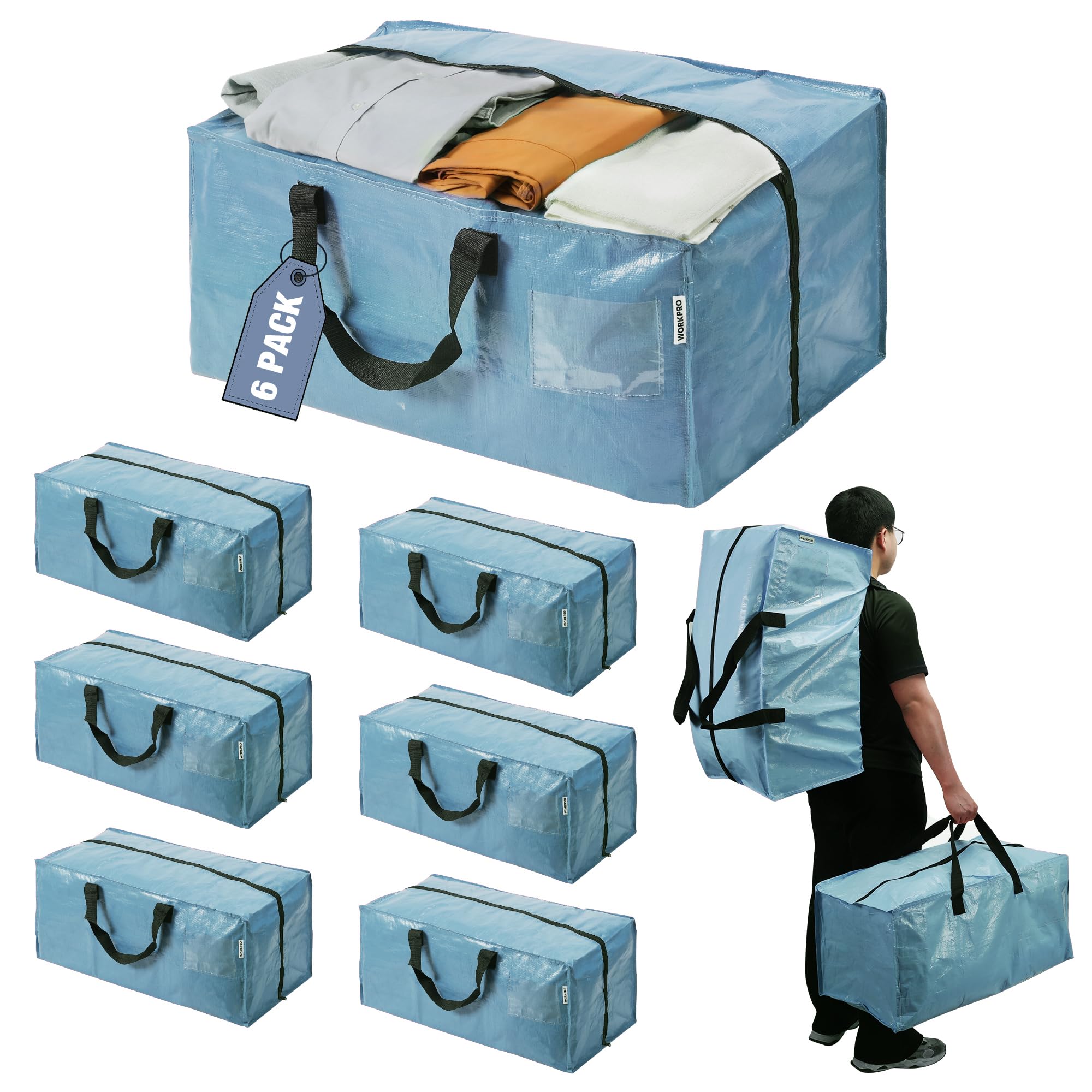 Amazon.com: WORKPRO 6 Pack Extra Large Moving Bags with Zippers ...