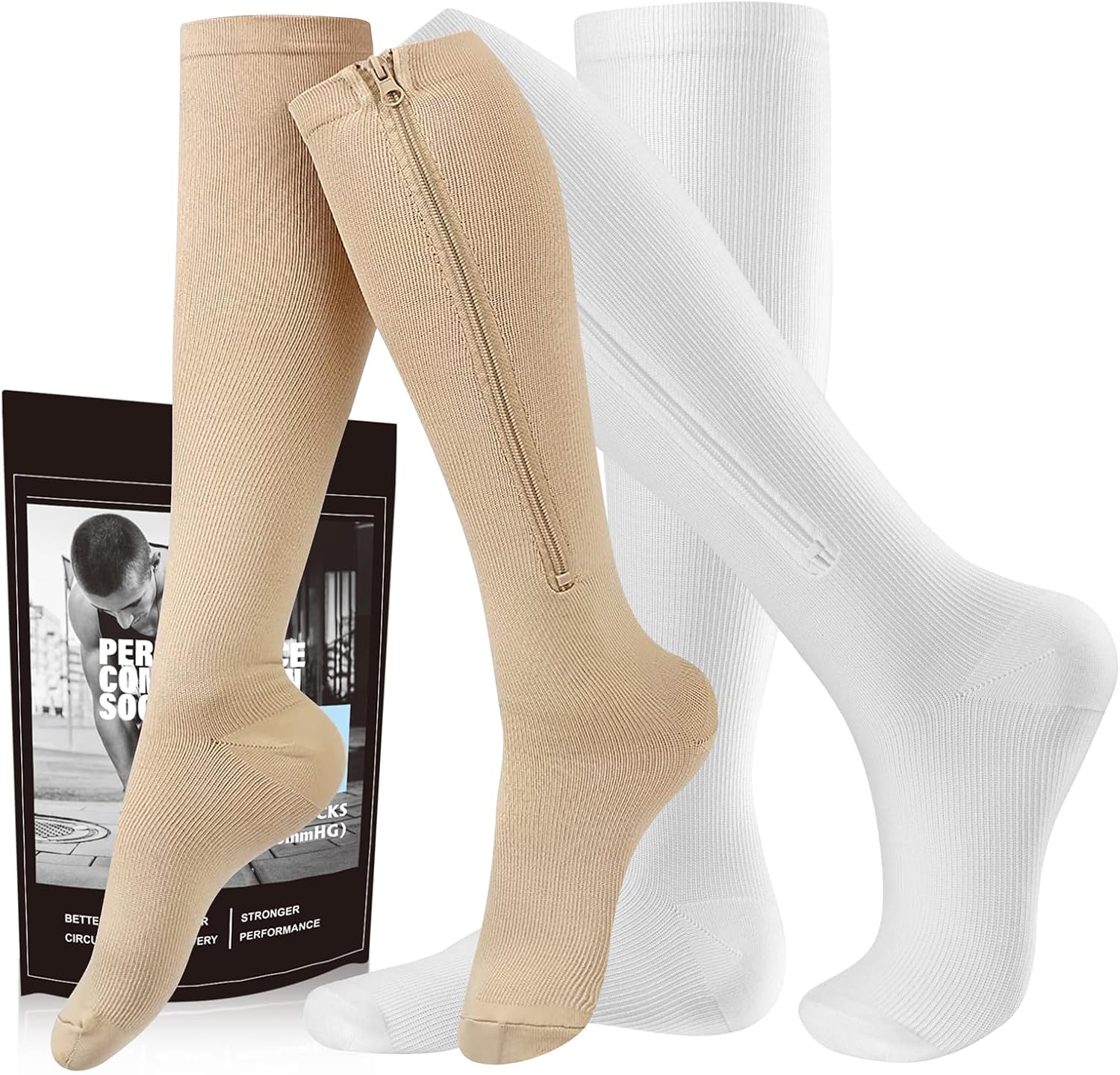 Amazon.com: cerpite Zipper Compression Socks, 2 Pairs 15-20 mmHg Closed ...