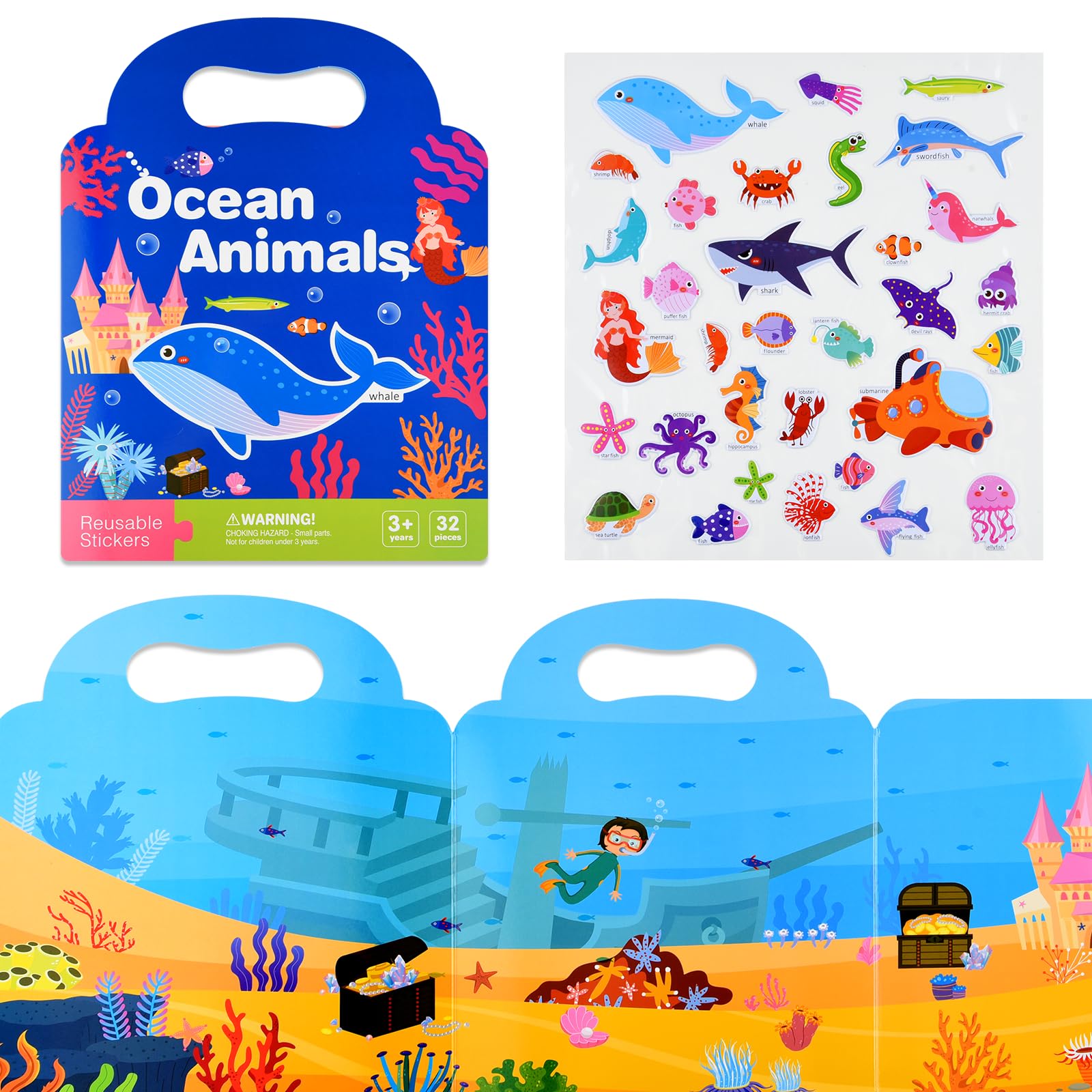 ASTARON 3D Puffy Sticker Book for Kids, Reusable Sea Life Jelly ...