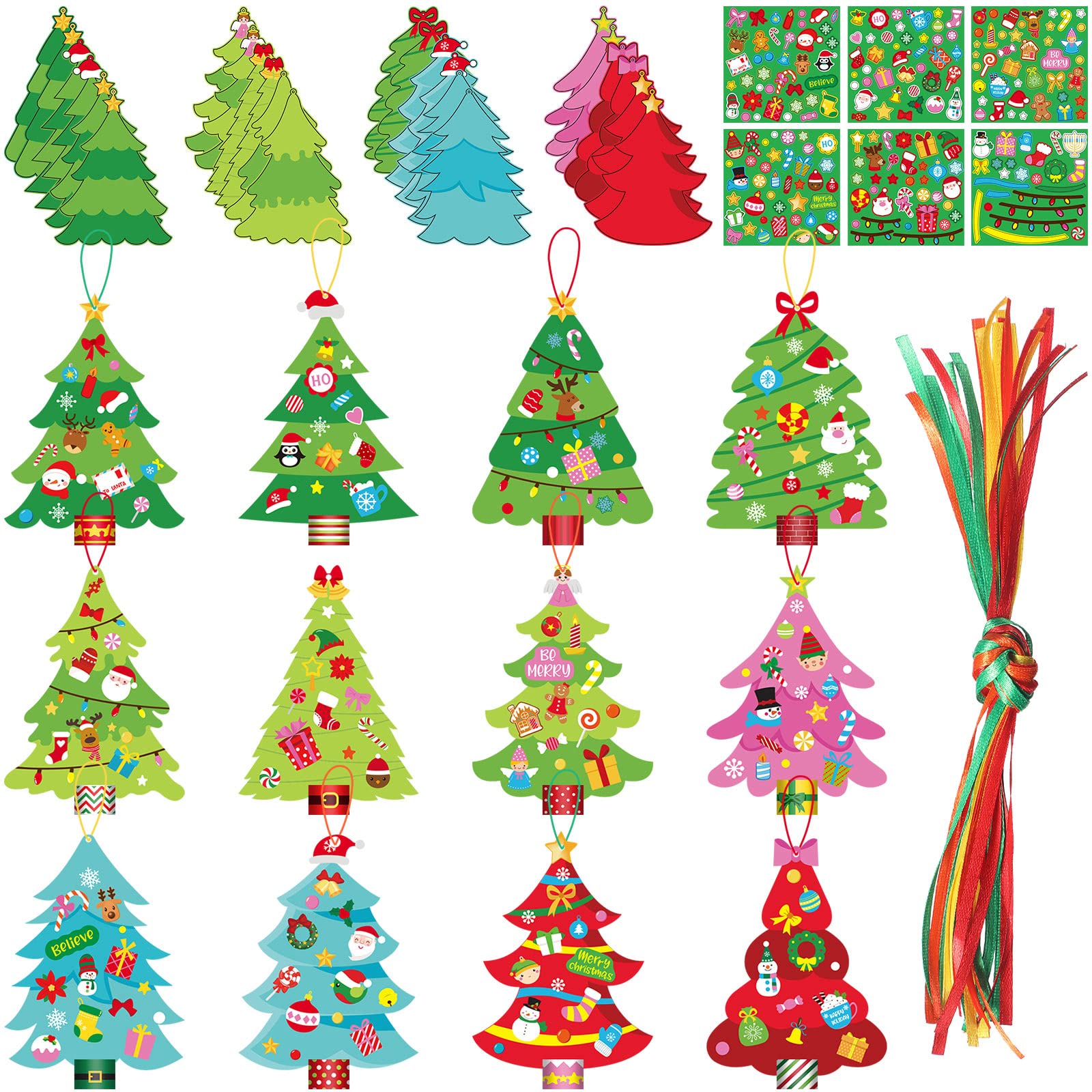 Amazon.com: 24 Pcs DIY Christmas Tree Paper Craft Kit Hanging Ornaments ...