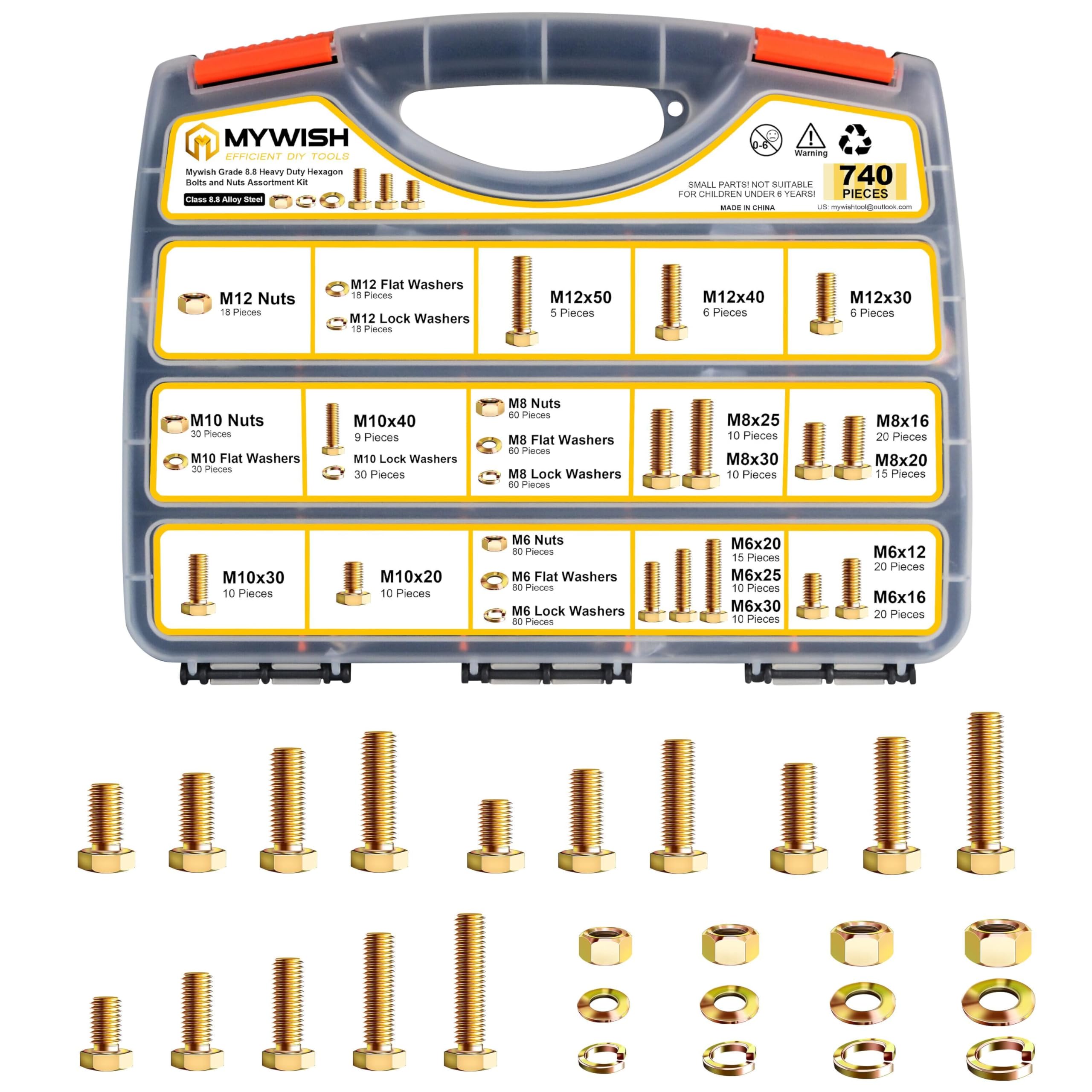 Snapklik.com : 740Pcs M6 M8 M10 M12 Metric Bolts And Nuts Kit, M6x1.0 ...