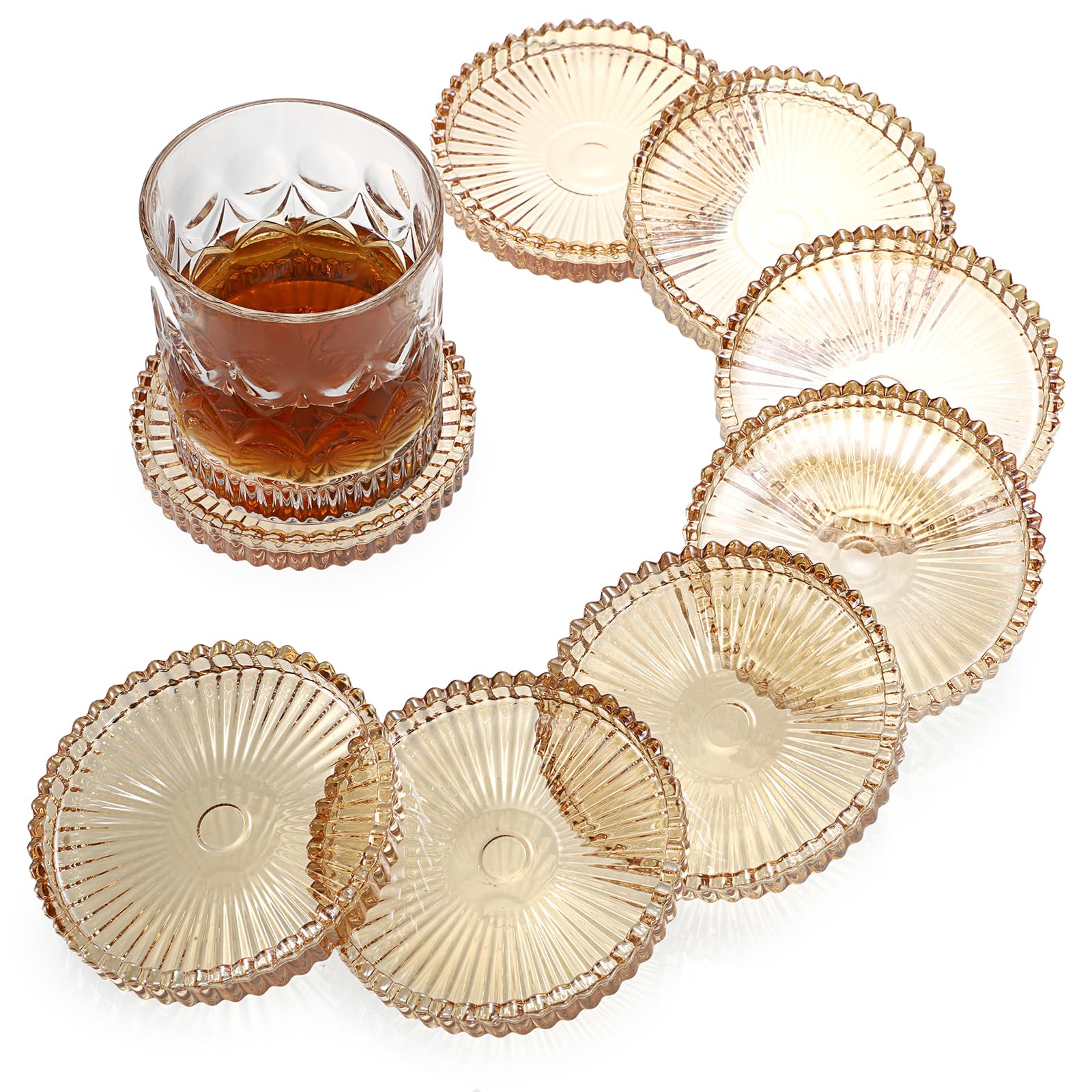 Amazon.com: OGANAZI Modern Clear Coaster Set of 8- Glass Coasters for ...