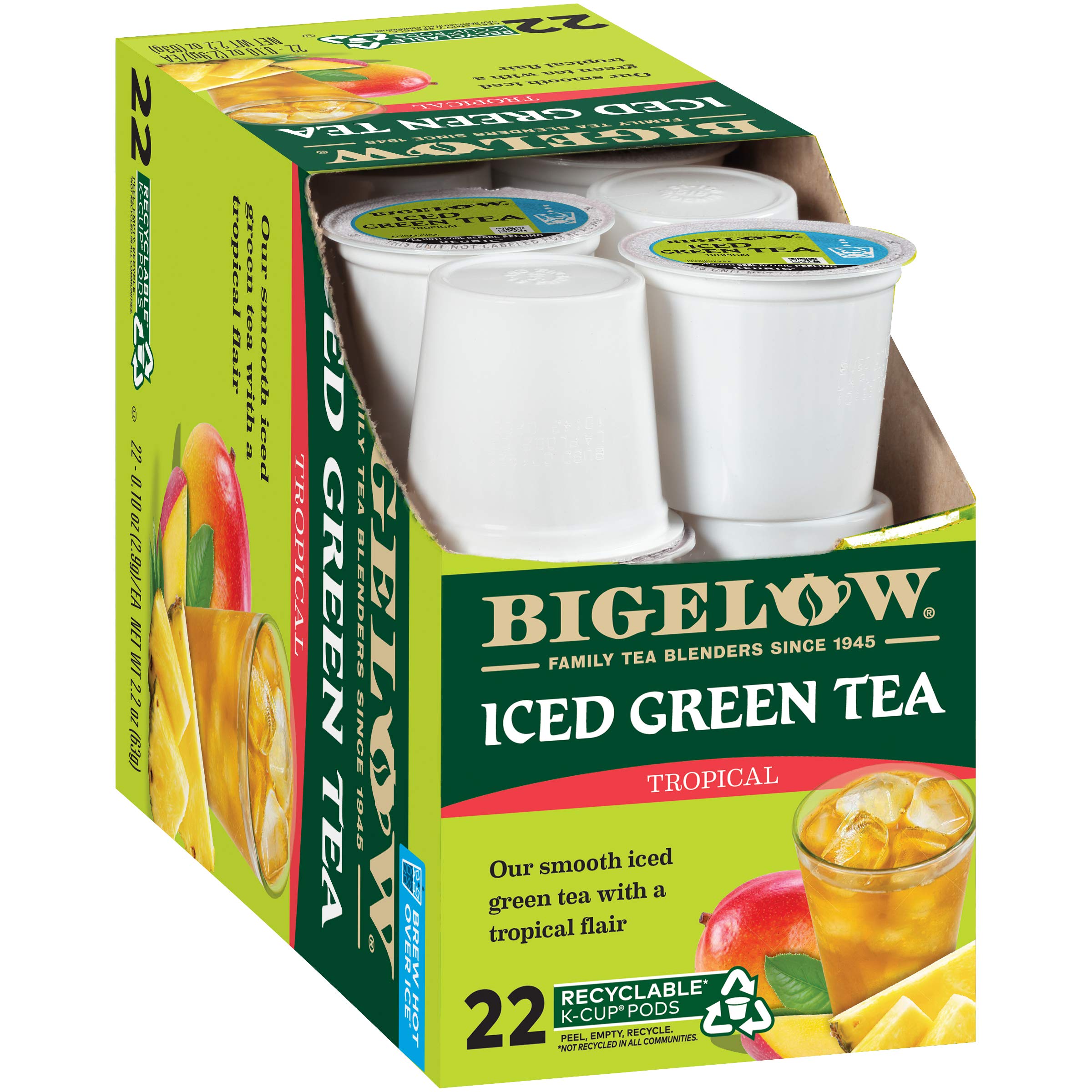 Bigelow Tropical Iced Green Tea K Cups, 22 Count Box (Pack of 4 ...
