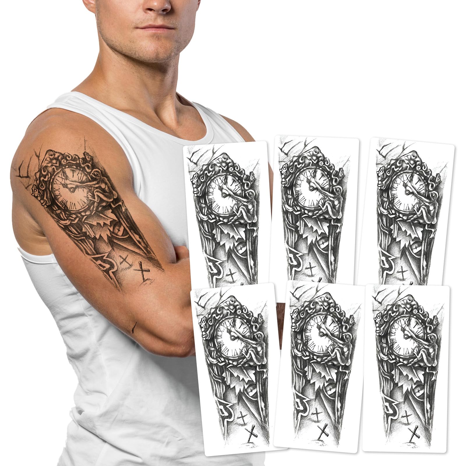 6 Sheet Cross Clock Arm Temporary Tattoos For Men Women | Desertcart INDIA