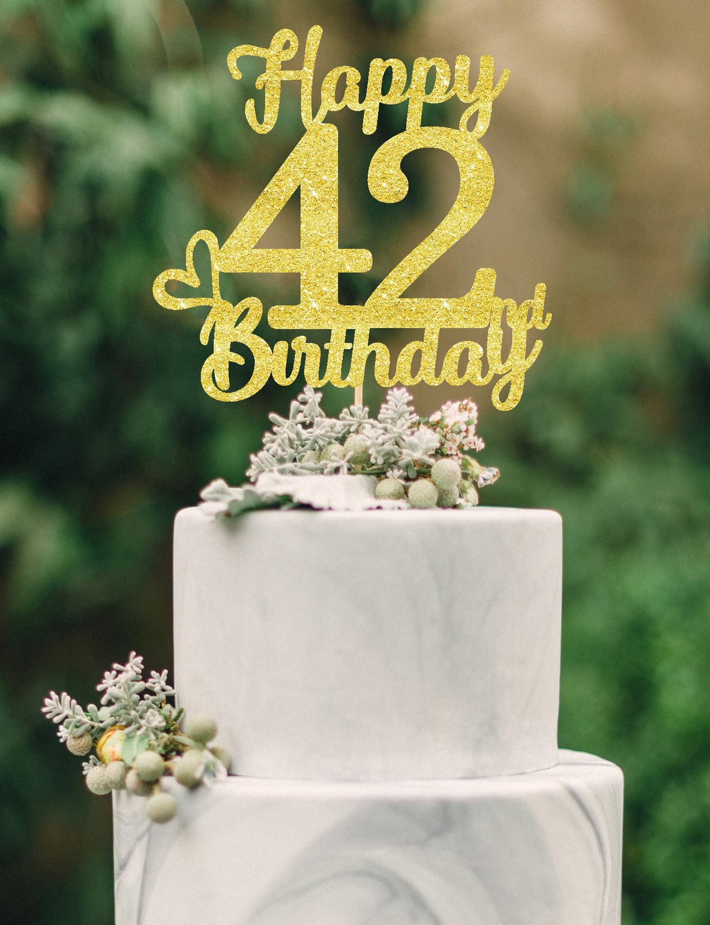 Amazon.com: 42 Birthday Cake Toppers-Gold Glitter, 42nd Cake Topper for ...