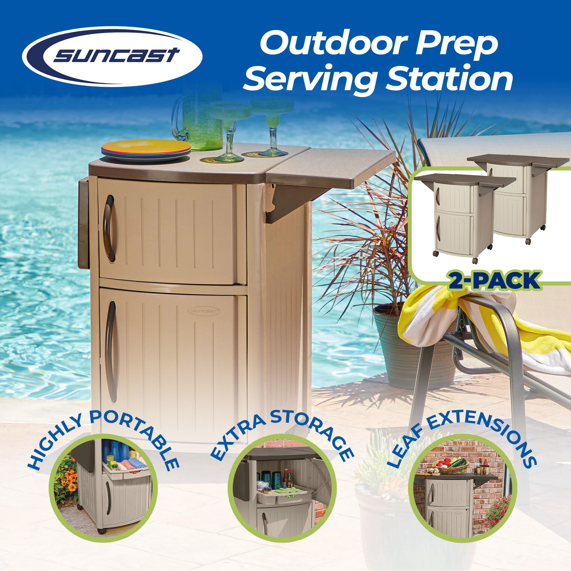 Snapklik.com : Suncast 2 Pack Outdoor Patio Grill Prep Station Cart