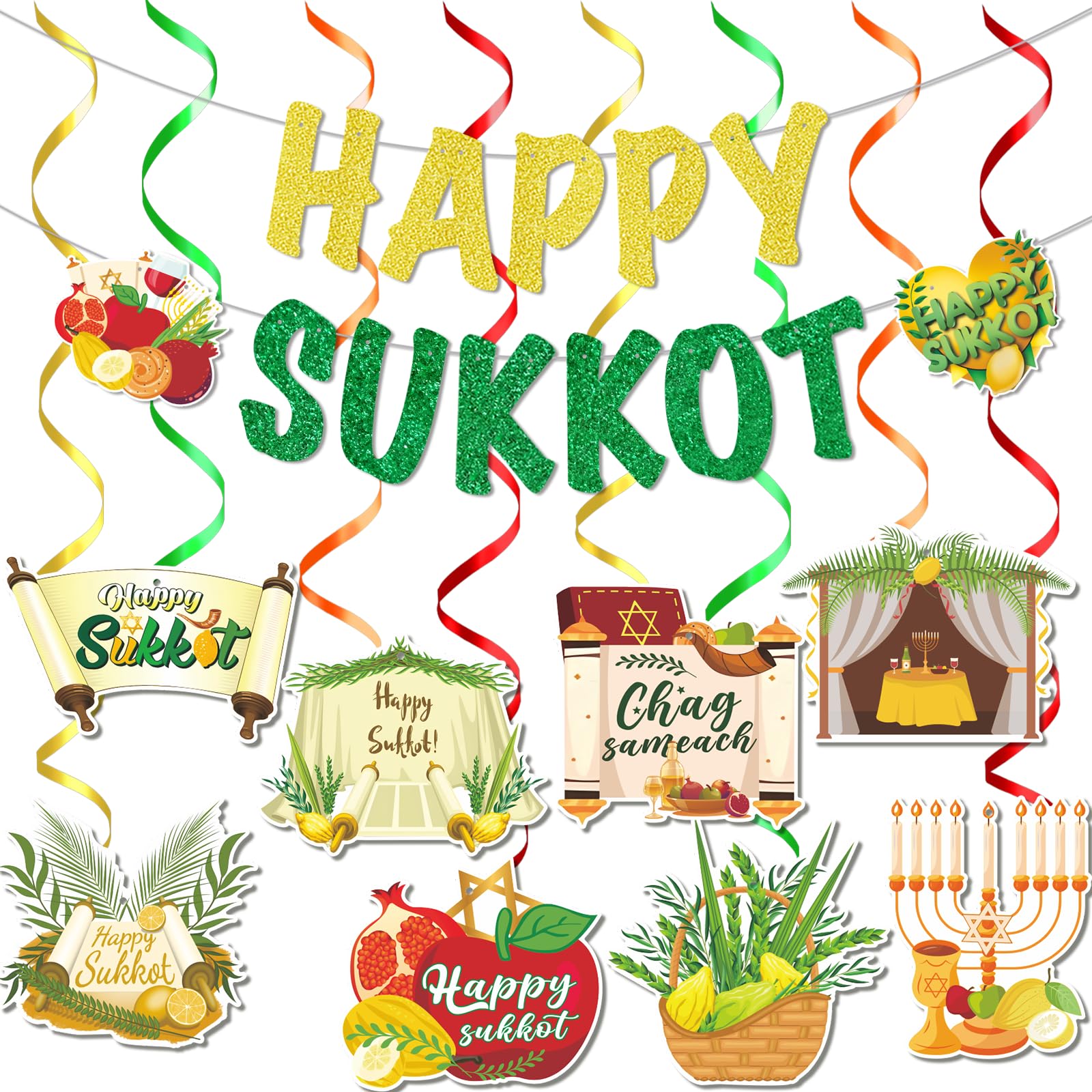 Amazon.com: Happy Sukkot Banner Happy Sukkot Hanging Swirls Sukkot ...