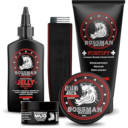 Amazon.com : Bossman Essentials Beard Kit for Men - Beard Oil Jelly ...