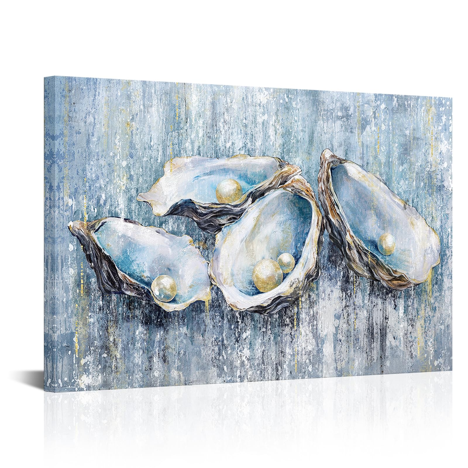 Coastal Theme Wall Art Decor Oyster Shell with Pearl Canvas Painting ...