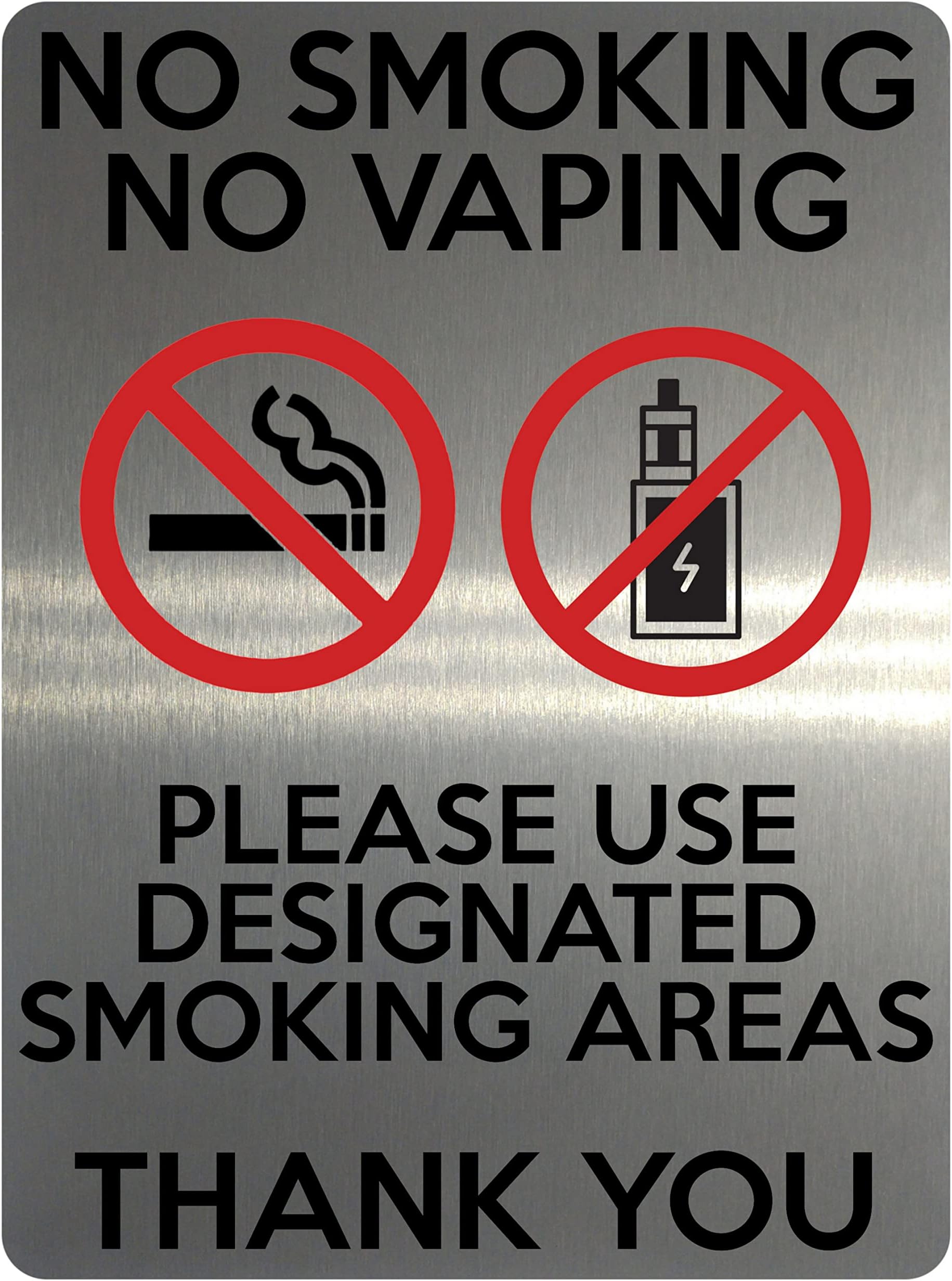 1621 NO SMOKING NO VAPING USE DESIGNATED SMOKING AREAS Metal Aluminium ...