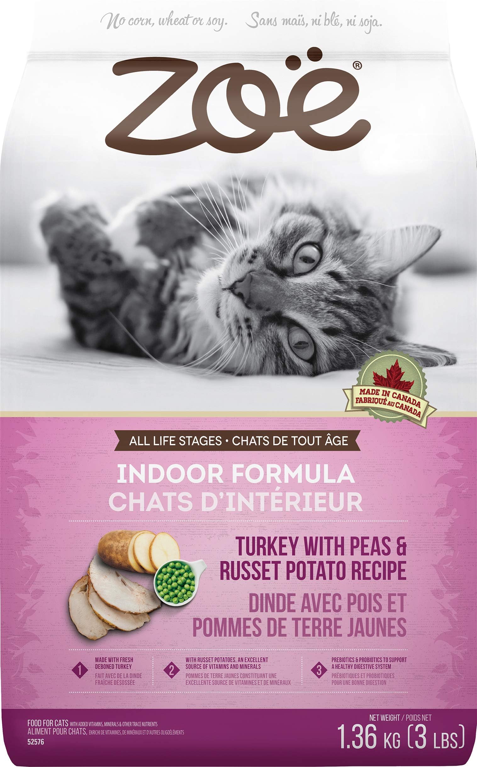 Zoe Dry Cat Food, Indoor Formula, Turkey with Peas & Russet Potato ...