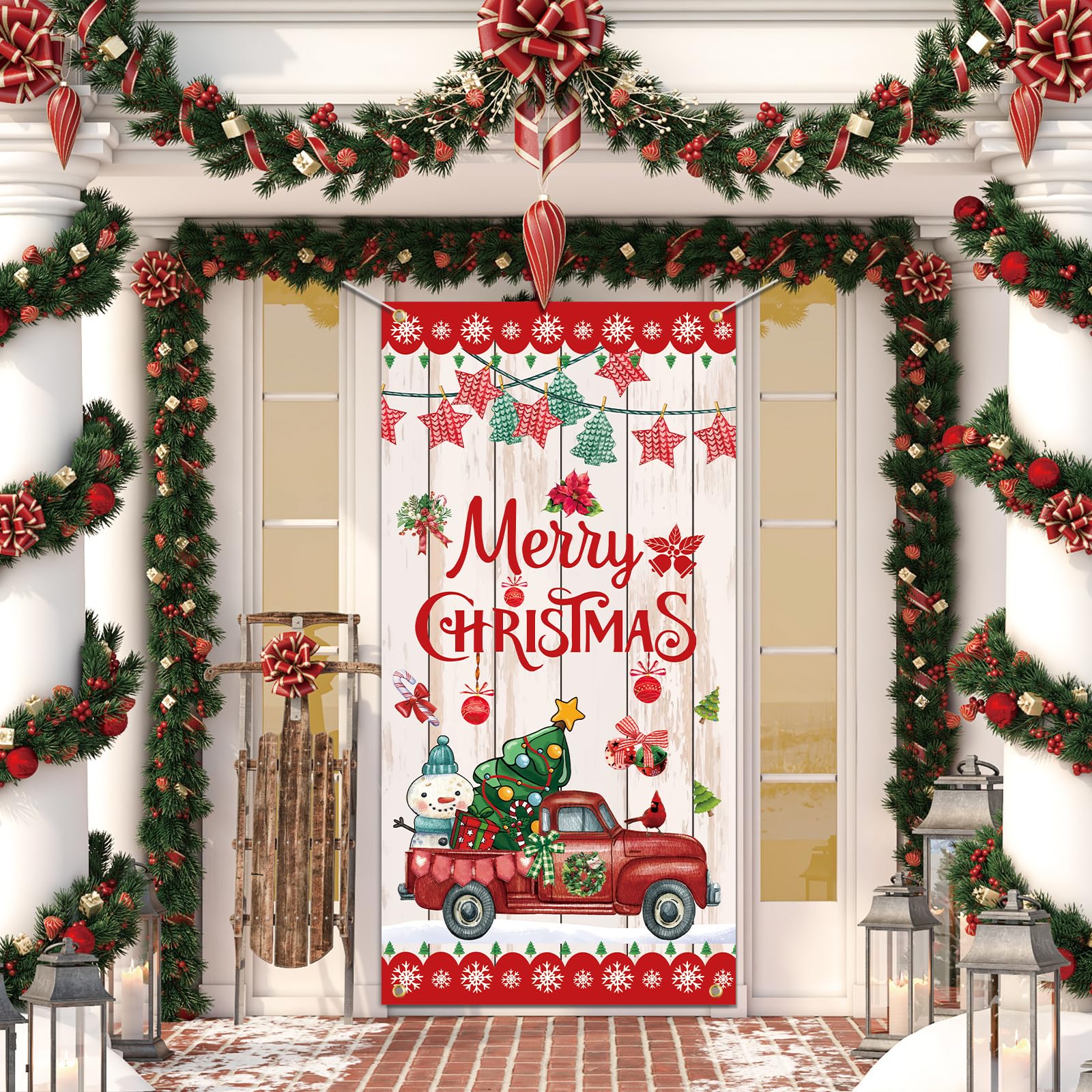 Amazon.com: SENSEVEN Merry Christmas Door Banner, Large Winter Pine ...