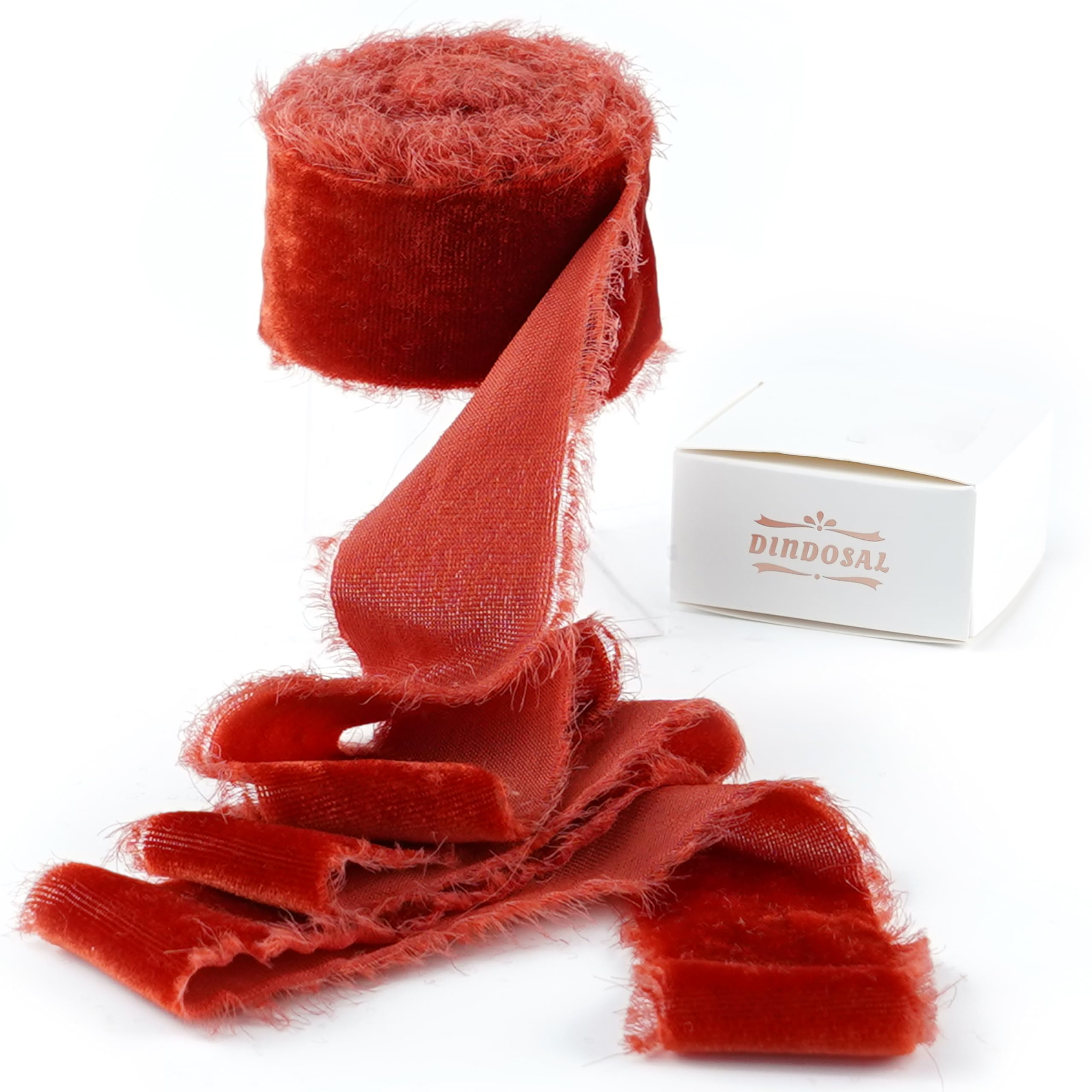 Amazon.com: DINDOSAL Rust Red Silk Velvet Ribbon 1.5 Inch Frayed Edge ...