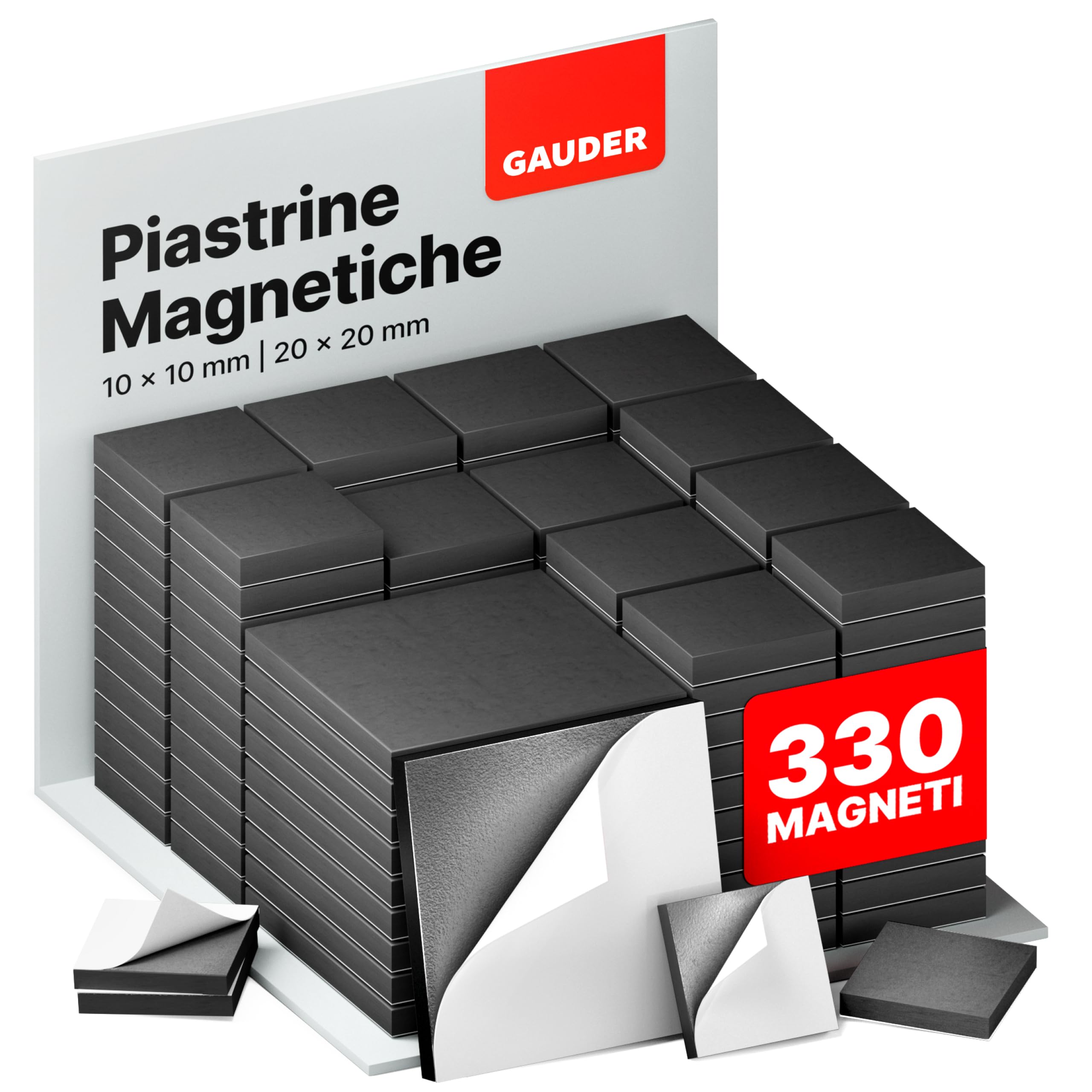 GAUDER Piastrine Magnetiche Strisce (10x10mm) | 330x Calamite Adesive ...