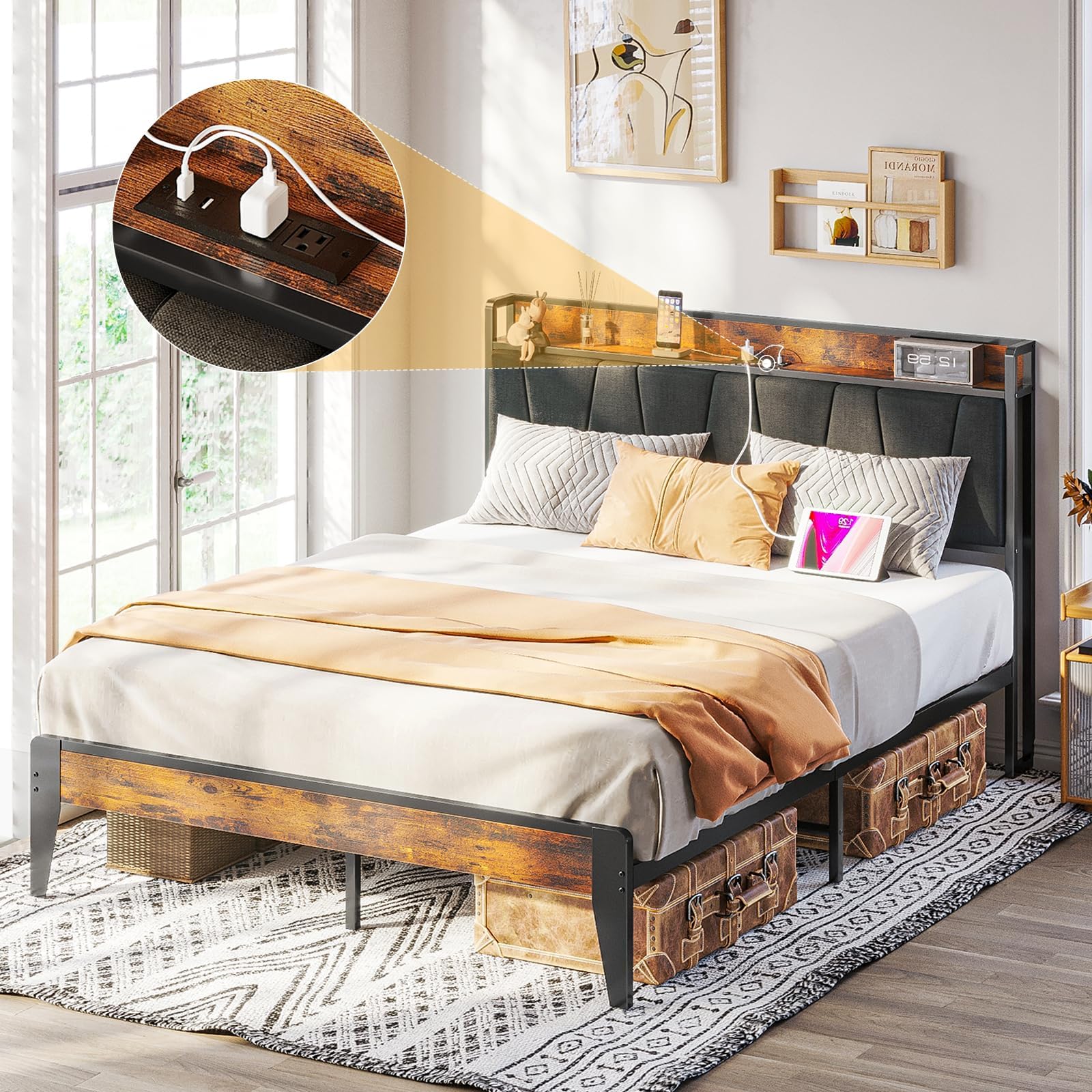 Amazon.com: ClouDDwell Queen Size Bed Frame, Storage Headboard with ...