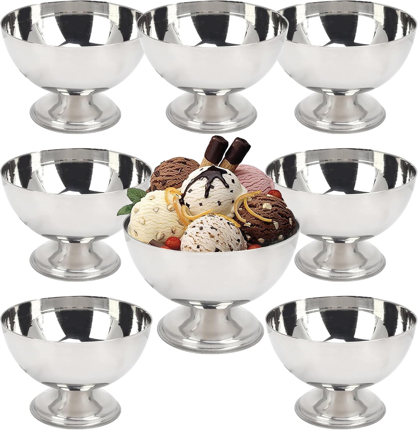 Amazon.com | UROSER 8PCS Stainless Steel Ice Cream Bowl, Reusable Salad ...