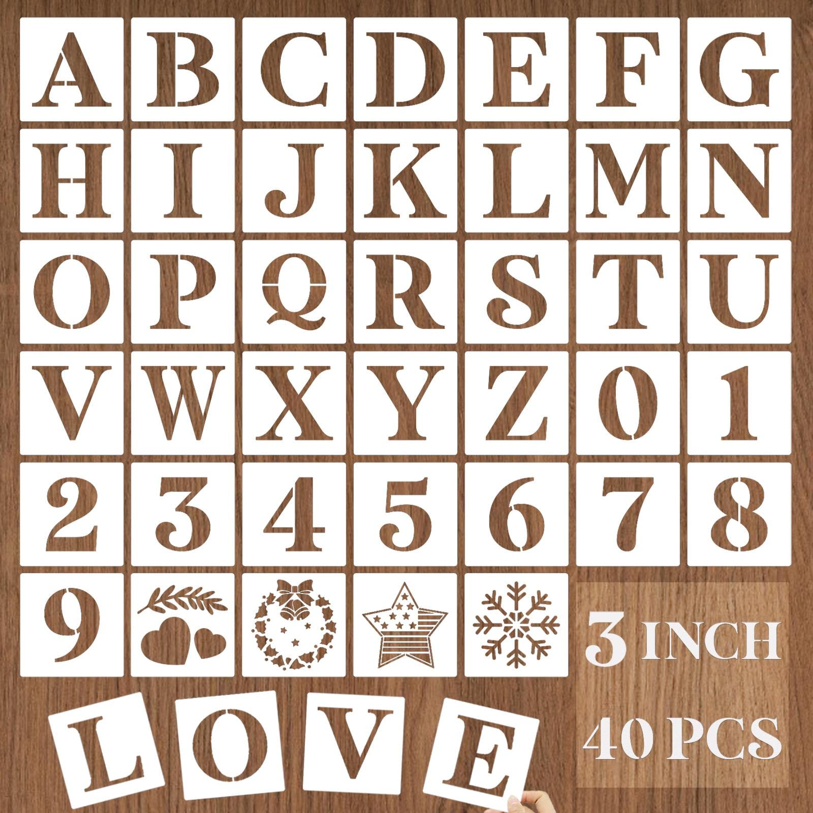 Amazon.com : YEAJON 3 Inch Letter Stencils and Numbers, 40 Pcs Alphabet ...