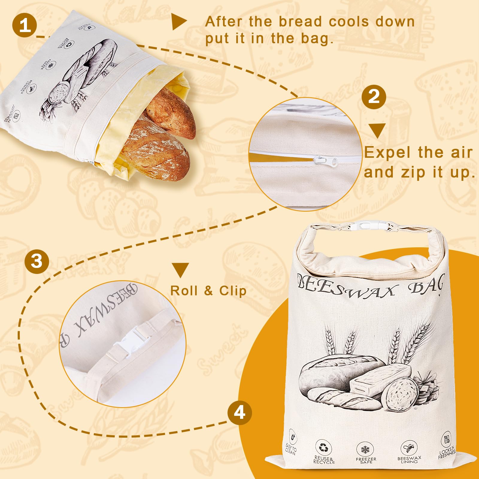 Snapklik.com : 2-Pack Reusable Beeswax Bread Bags For Sourdough ...