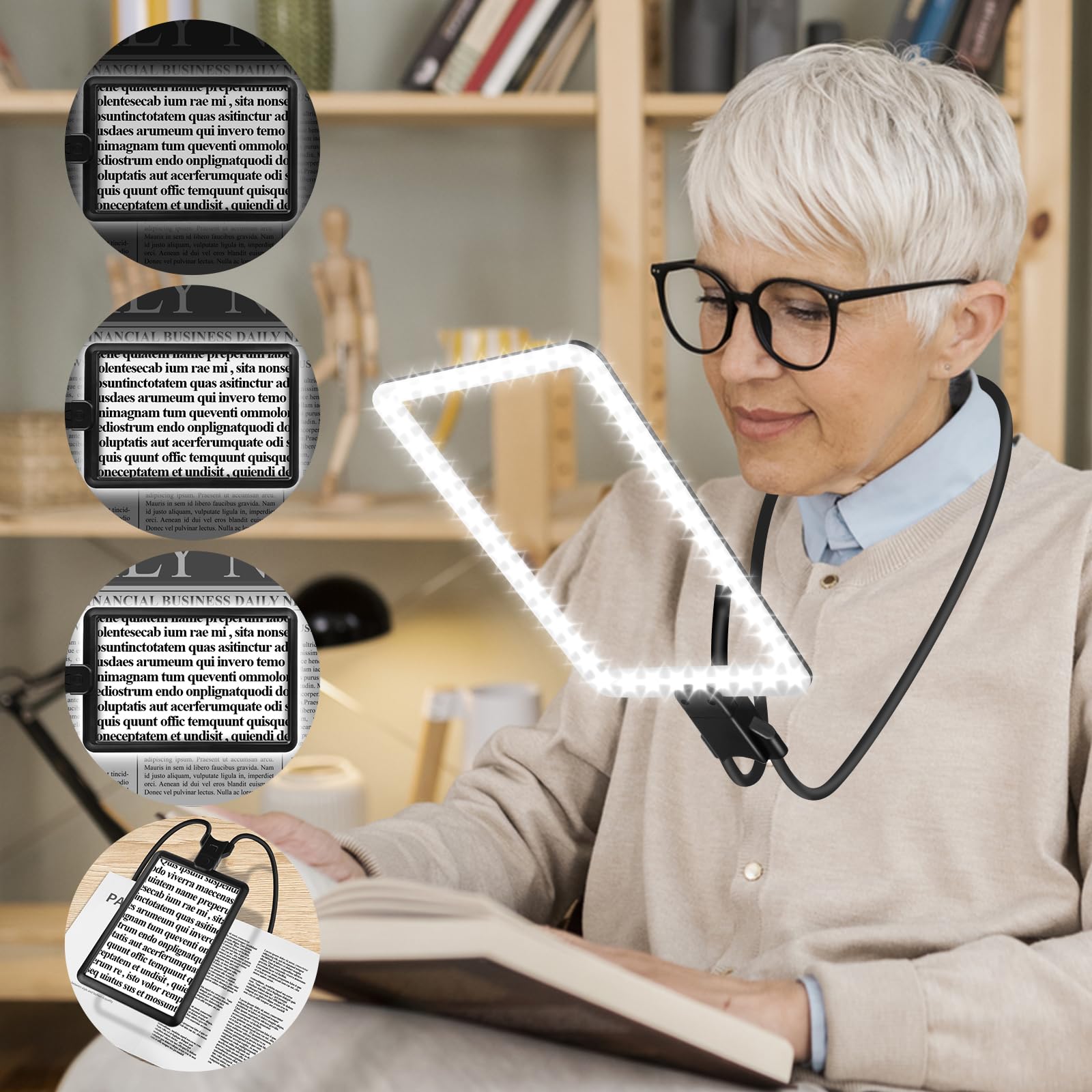 Amazon.com: 5X Hands Free Magnifier for Reading Neck Square Magnifier ...