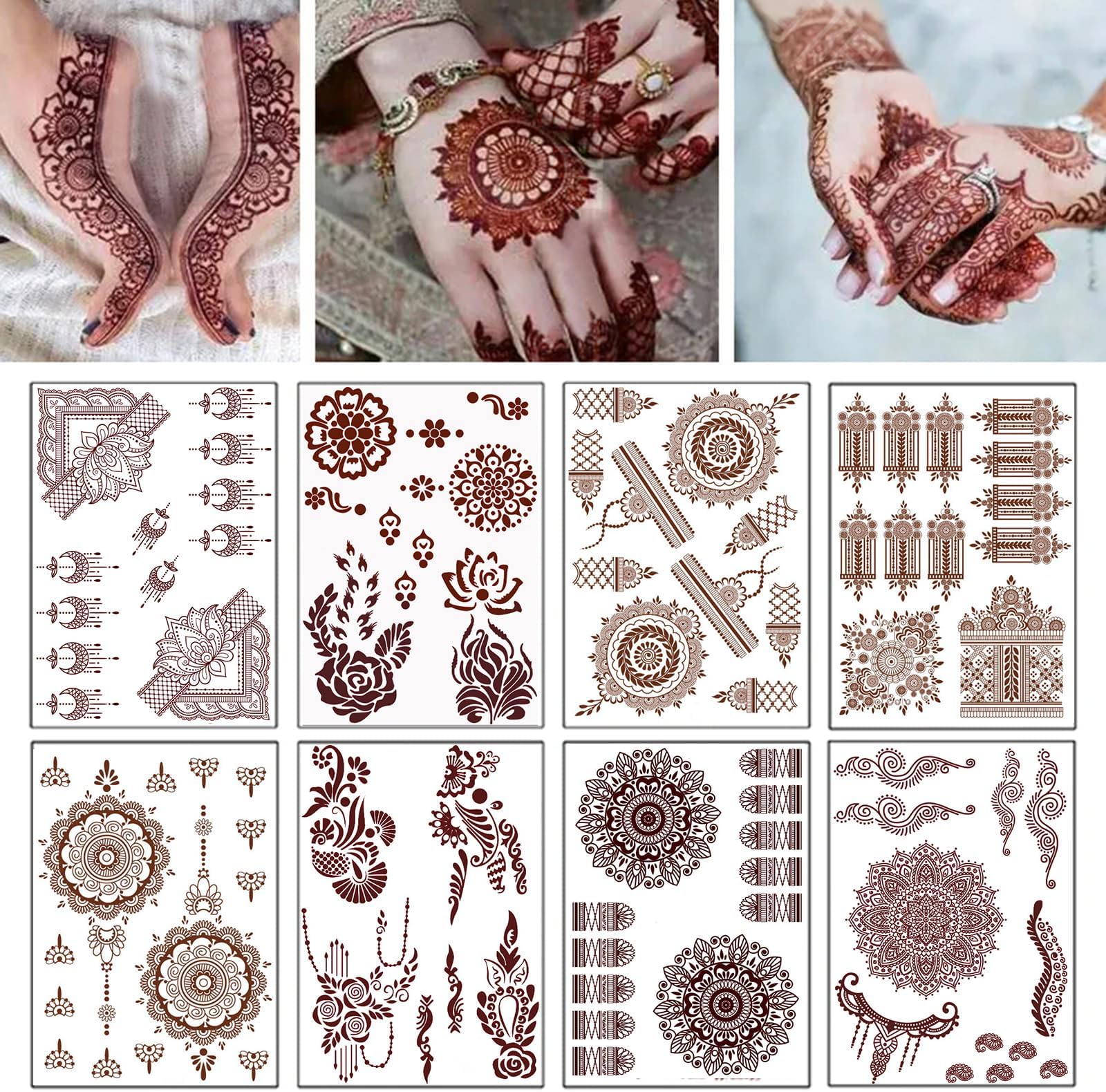 Amazon.com : Zetong 32 Sheets Black Henna Temporary Tattoos for Adults ...