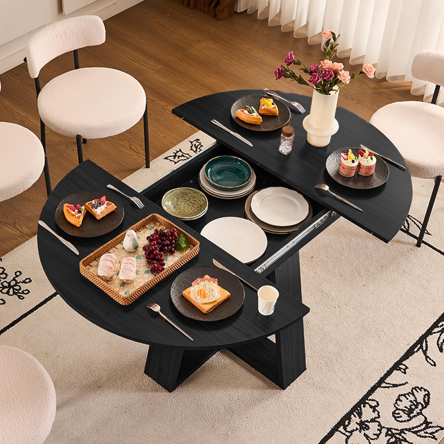 Amazon.com - ClinQ 43.3-59in Extendable Round Room Dining Table for 4-6 ...
