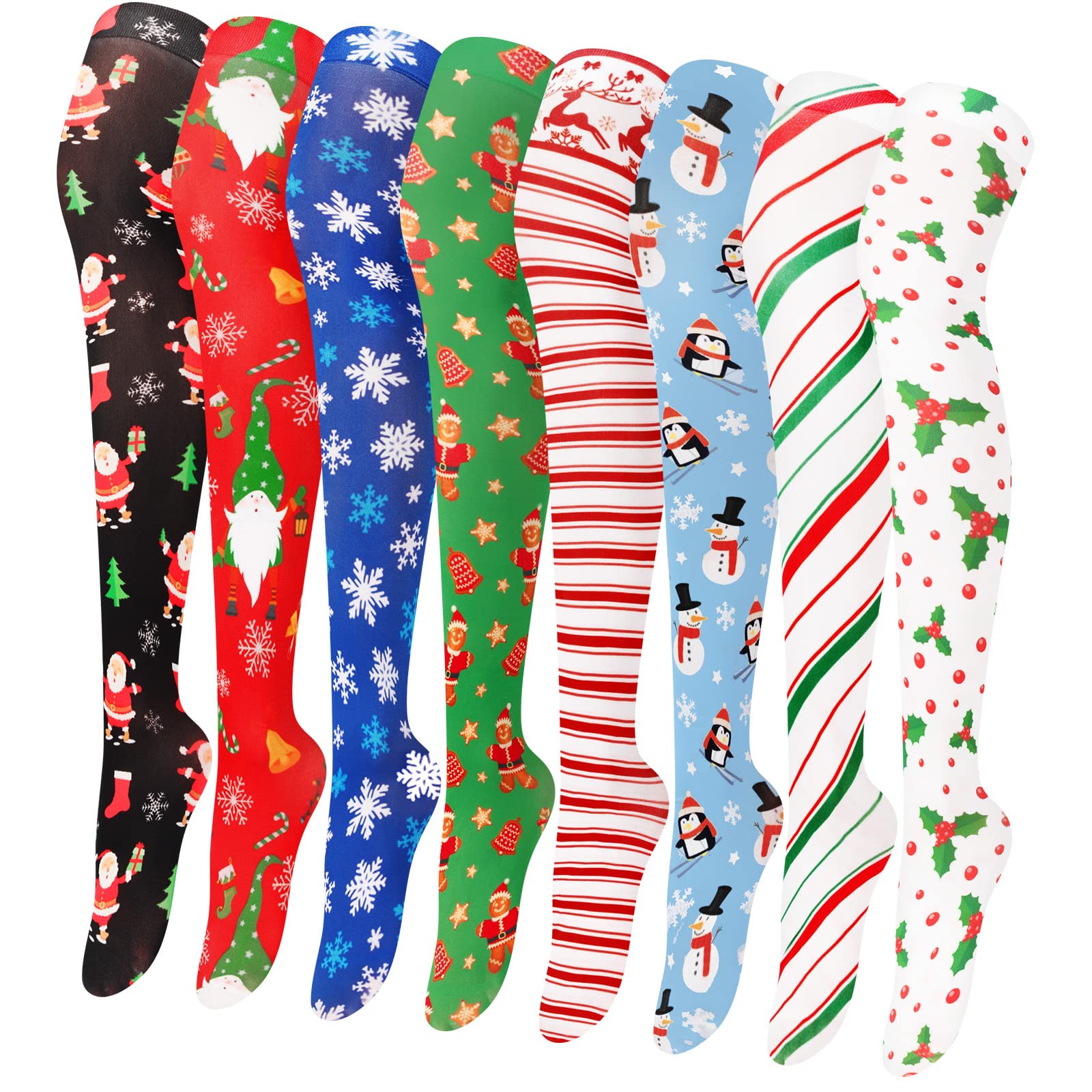Amazon.com: Coume 8 Pairs Christmas Thigh High Stockings Novelty Santa ...