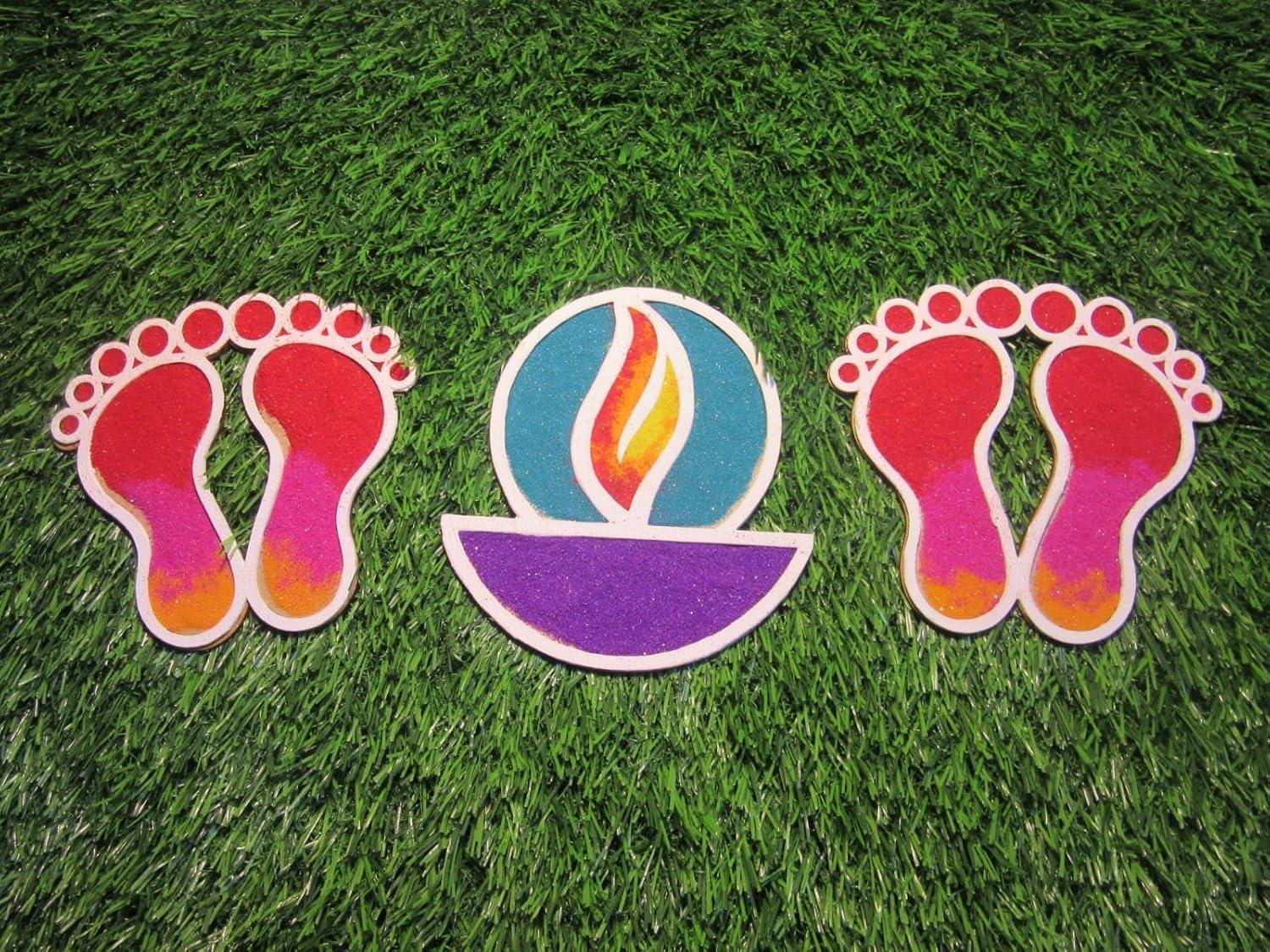 Amazon.com: DIY MDF Readymade Laxmi Charan Pair & Diya Mat Easy to Use ...