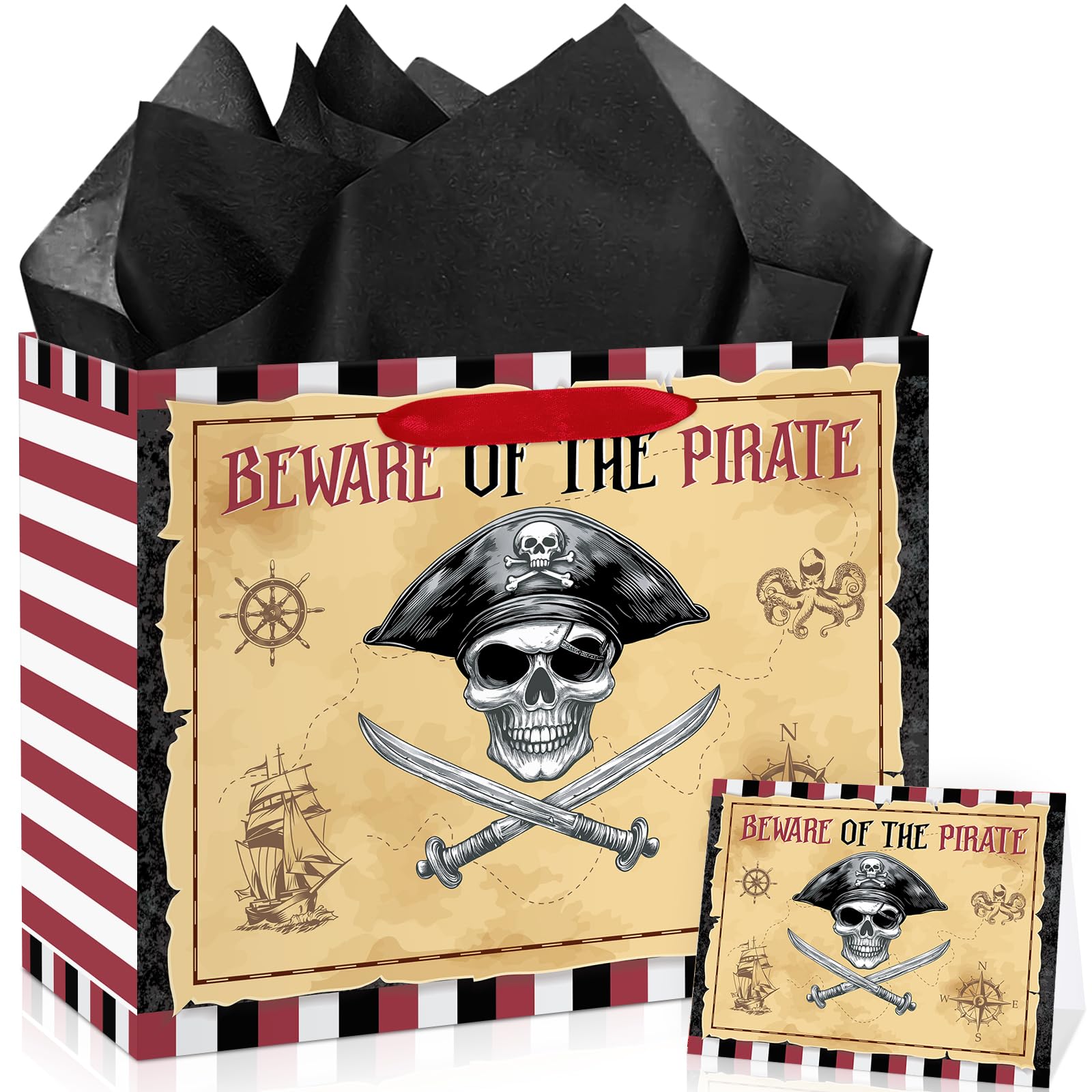 Amazon.com: Pirate Birthday Gift Bag for Boys Girls Beware of The ...