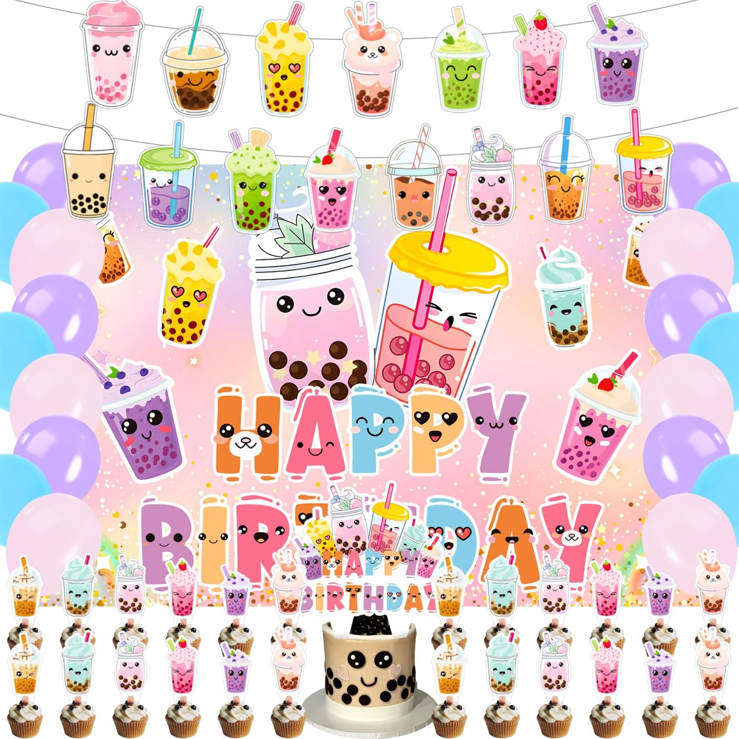 Amazon.com: Boba Tea Party Decorations,Bubble Milk Tea Birthday Party ...