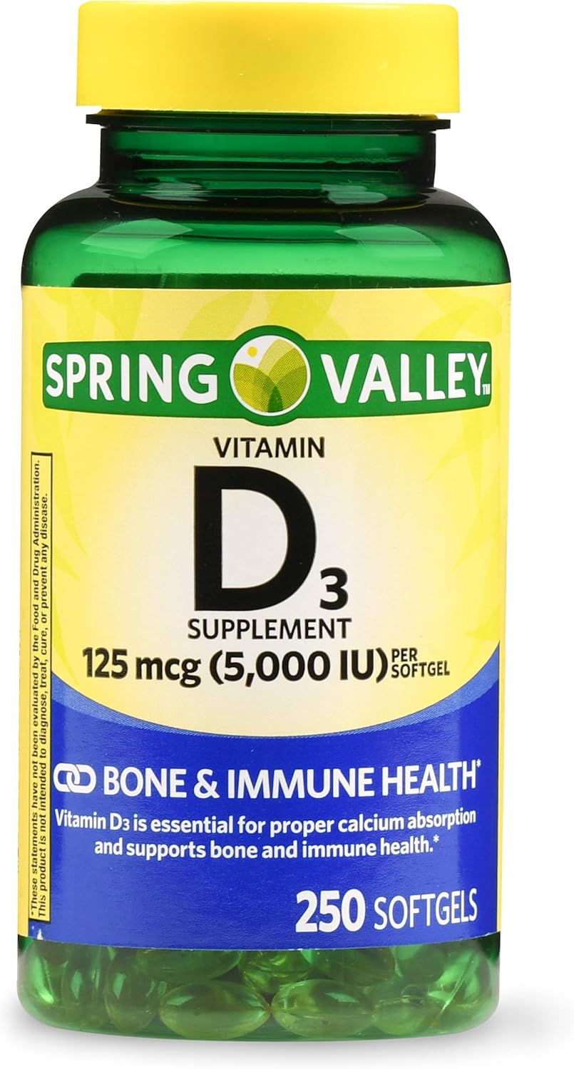 Amazon.com: Spring Valley Cápsulas blandas de vitamina D3, 5000 UI ...