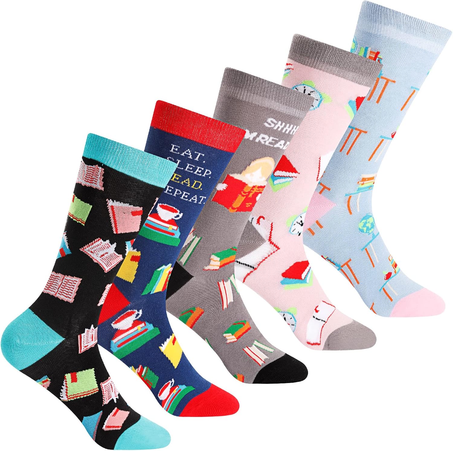 Amazon.com: Vicenpal 5 Pairs Women's Reading Book Socks Novelty Crew ...