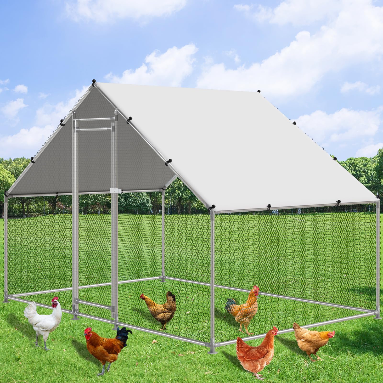 Amazon.com : VEVOR Large Metal Chicken Coop with Run, Walkin Poultry ...