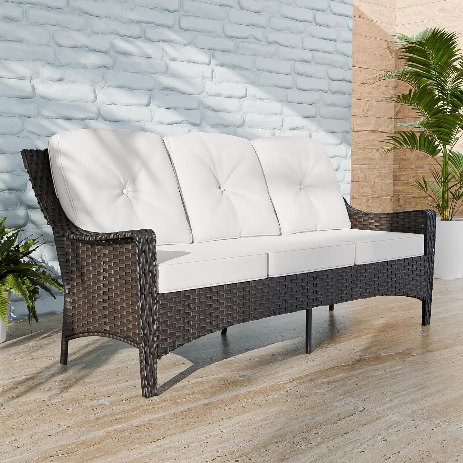 Amazon.com : COOS BAY Stone Harbor 3 Seater Patio Sofa, Wicker Outdoor ...