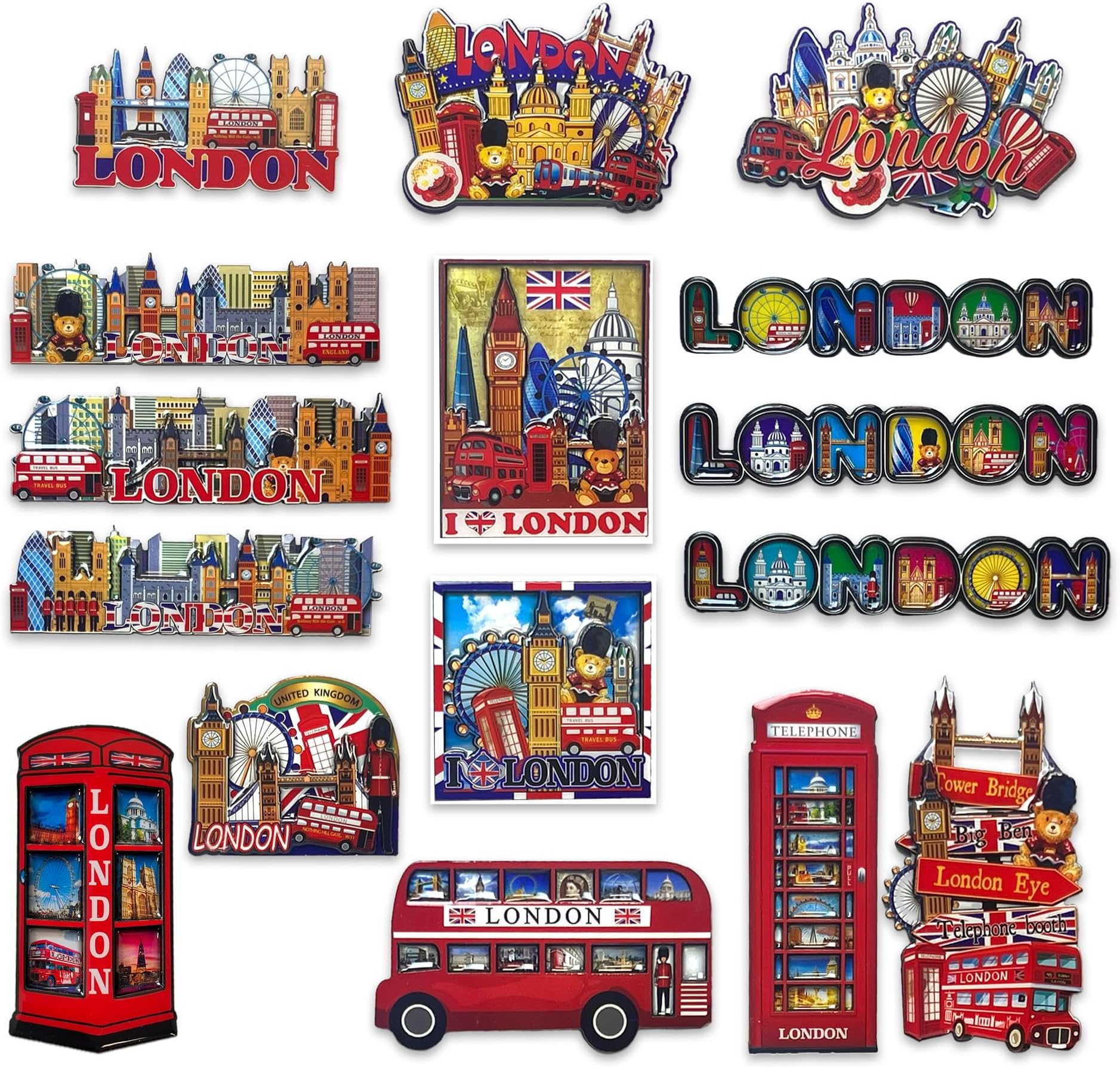 SAJAK Set of 12 London Fridge Magnets - Collectible Metal Magnets ...