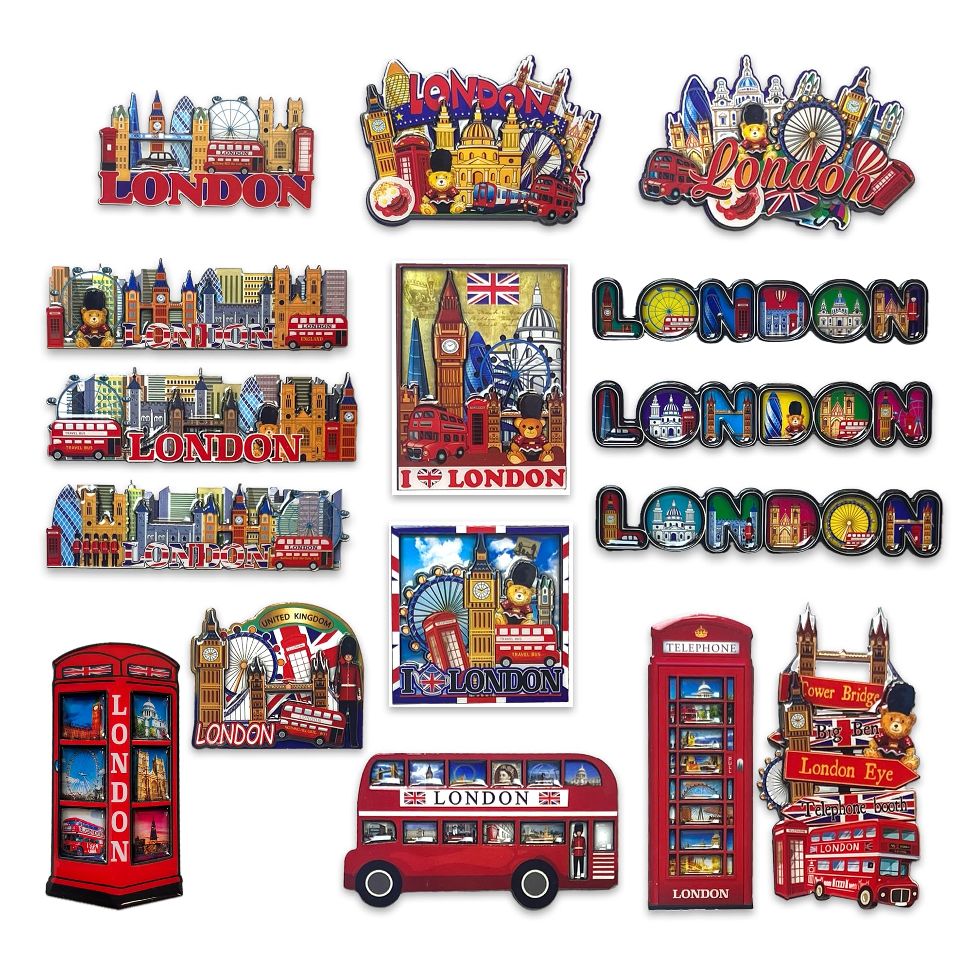 SAJAK 12x London Souvenir 3D Fridge Magnets Set British Landmark, UK ...
