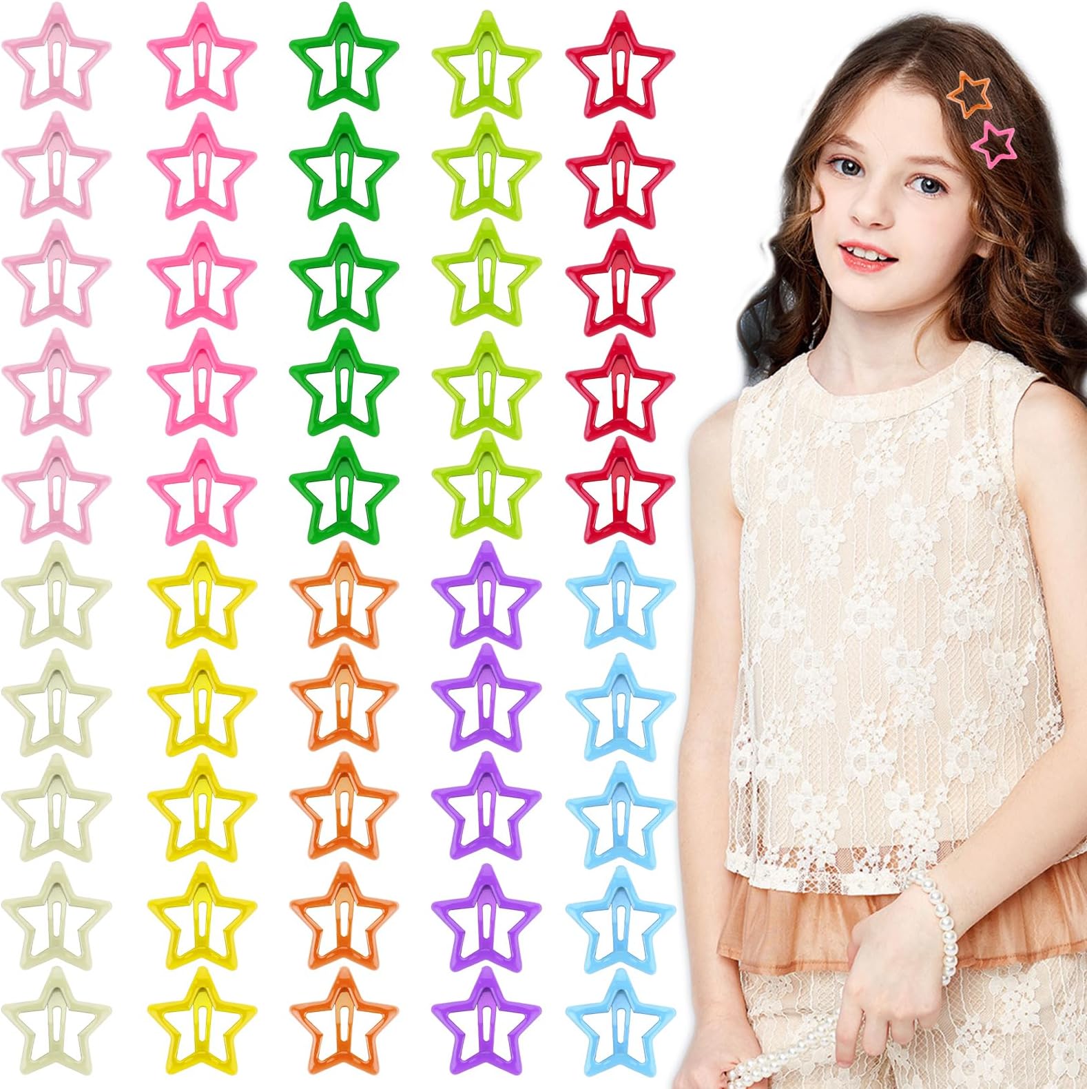 Amazon.com : 6 Pcs/Pack Colorful Star Shape Glitter Metal Snap Hair ...