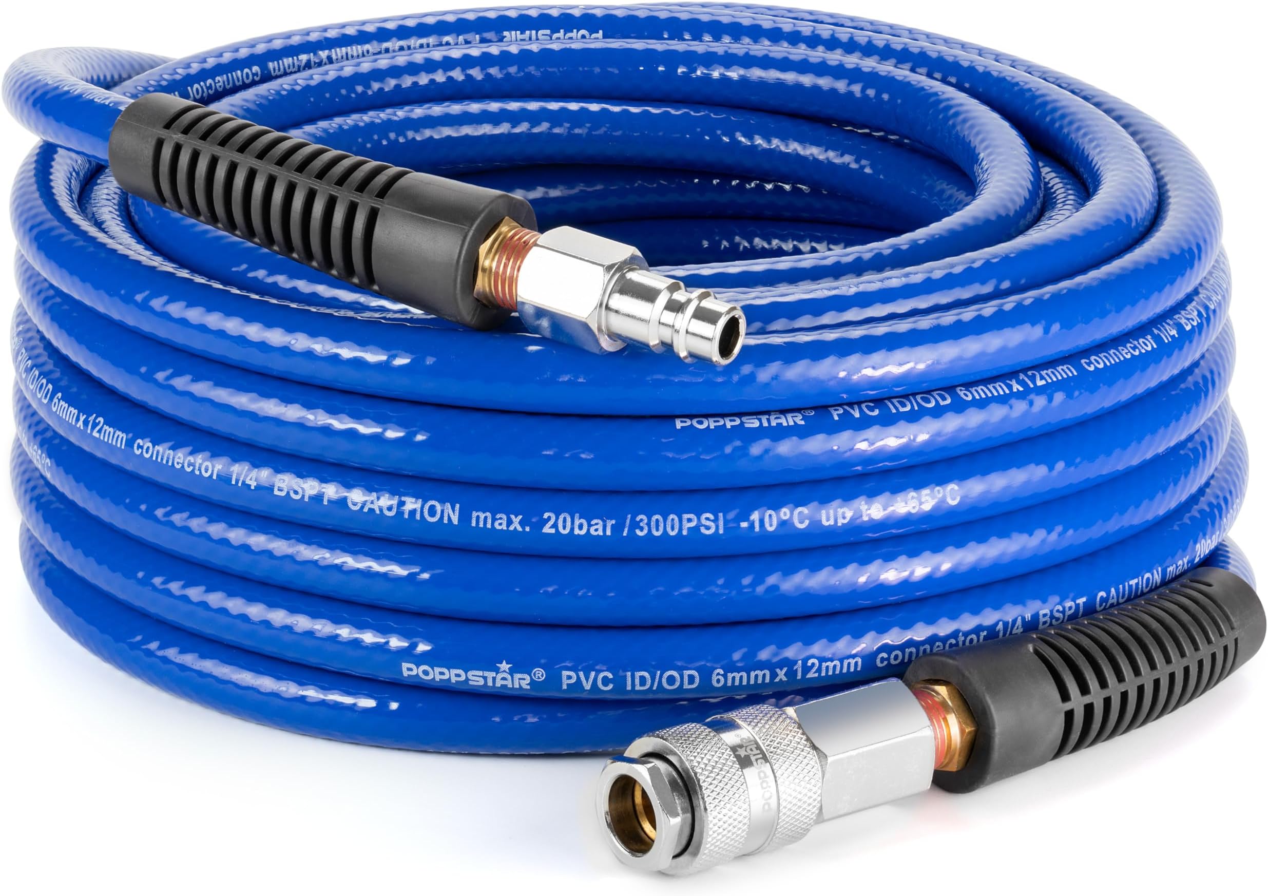 Poppstar PVC Air Line Hose 6/12mm, 20m Long, Quick Coupling & Fitting ...