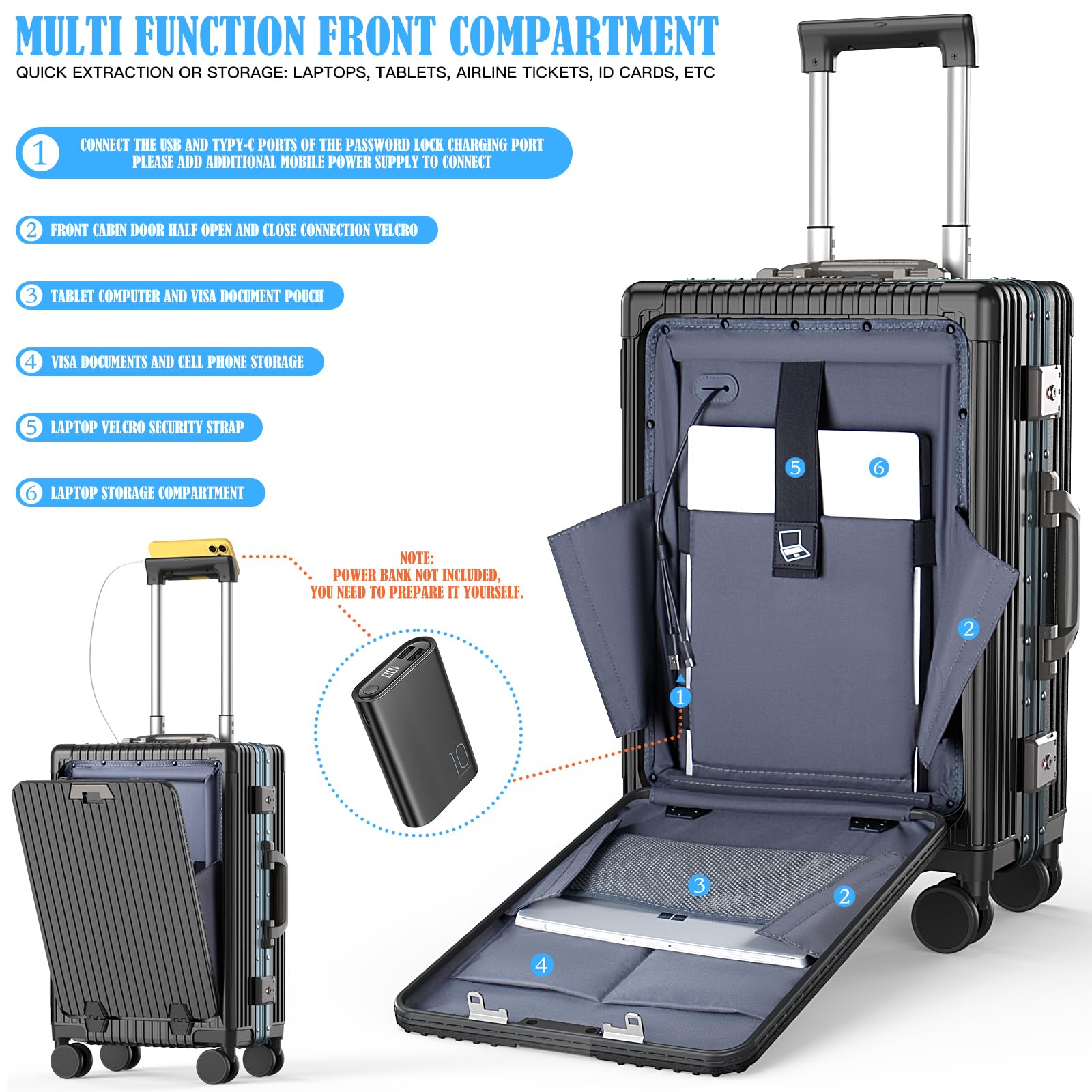 KonpacBHD 20 Inch suitcase, Travel Case, User-Friendly Front Door, Usb ...