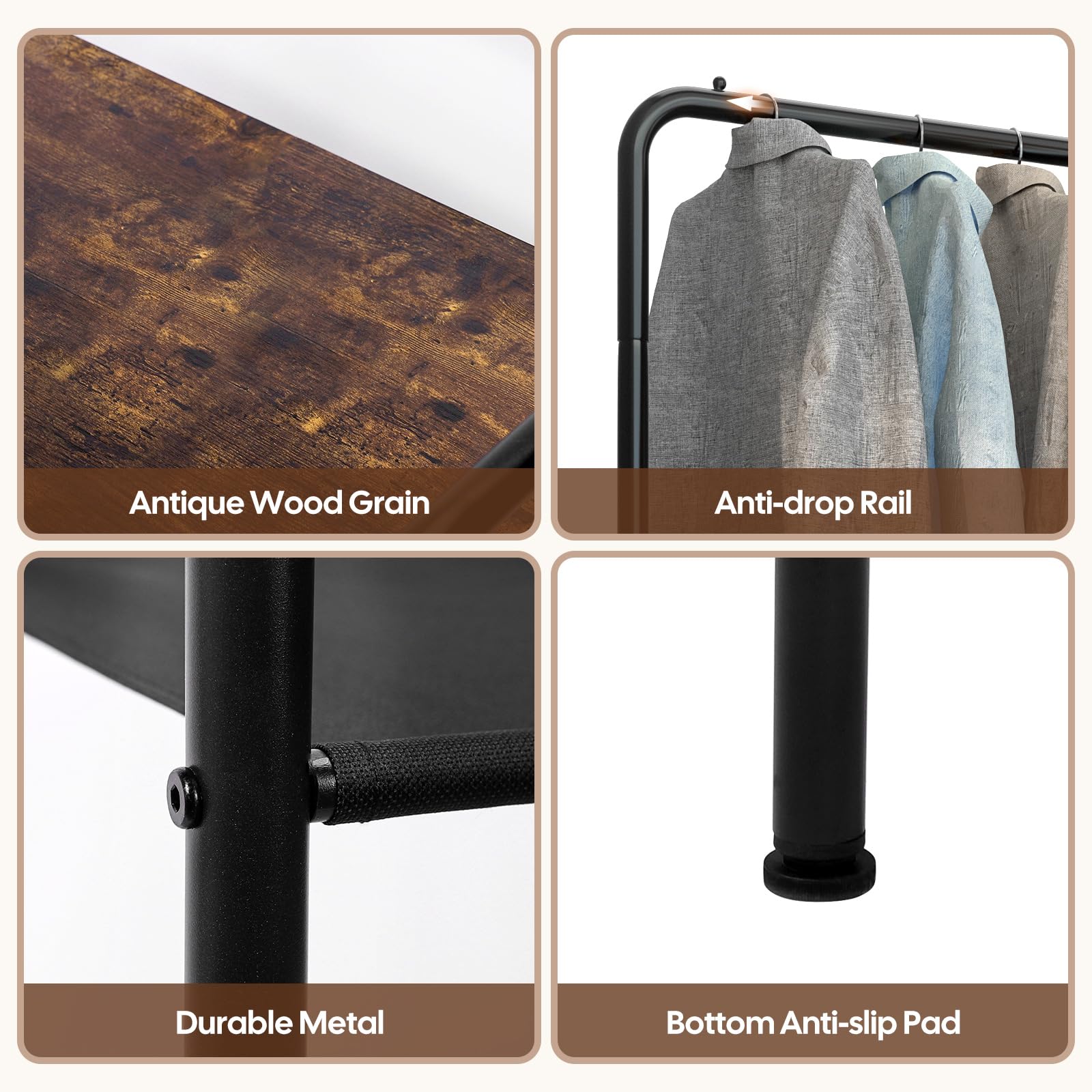 Homde Metal Clothes Rack with Wood Shelves, Clothing Rack for Hanging ...